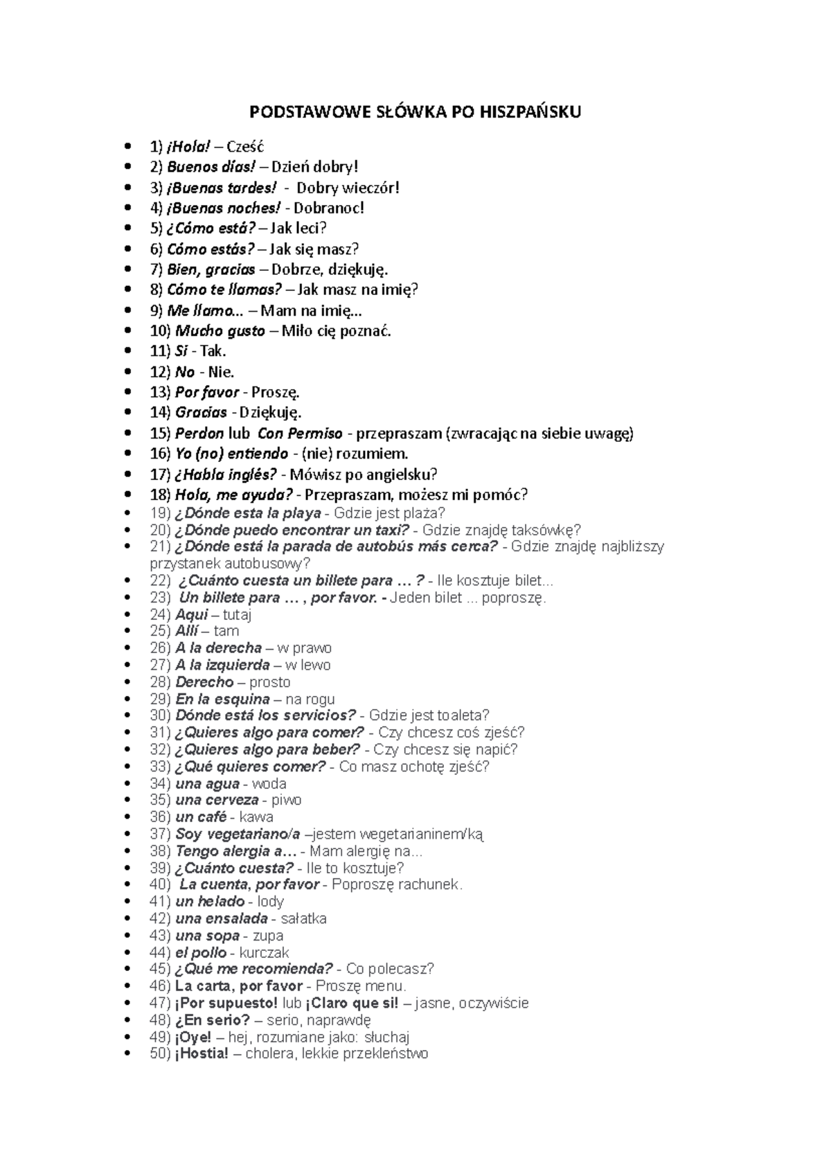 Podstawowe SŁÓWKA PO HiszpaŃSKU - PODSTAWOWE SŁÓWKA PO HISZPAŃSKU 1 ...