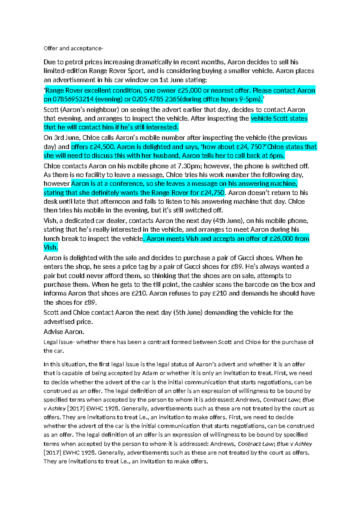 Offer and acceptance essays - Offer and acceptance- Due to petrol ...