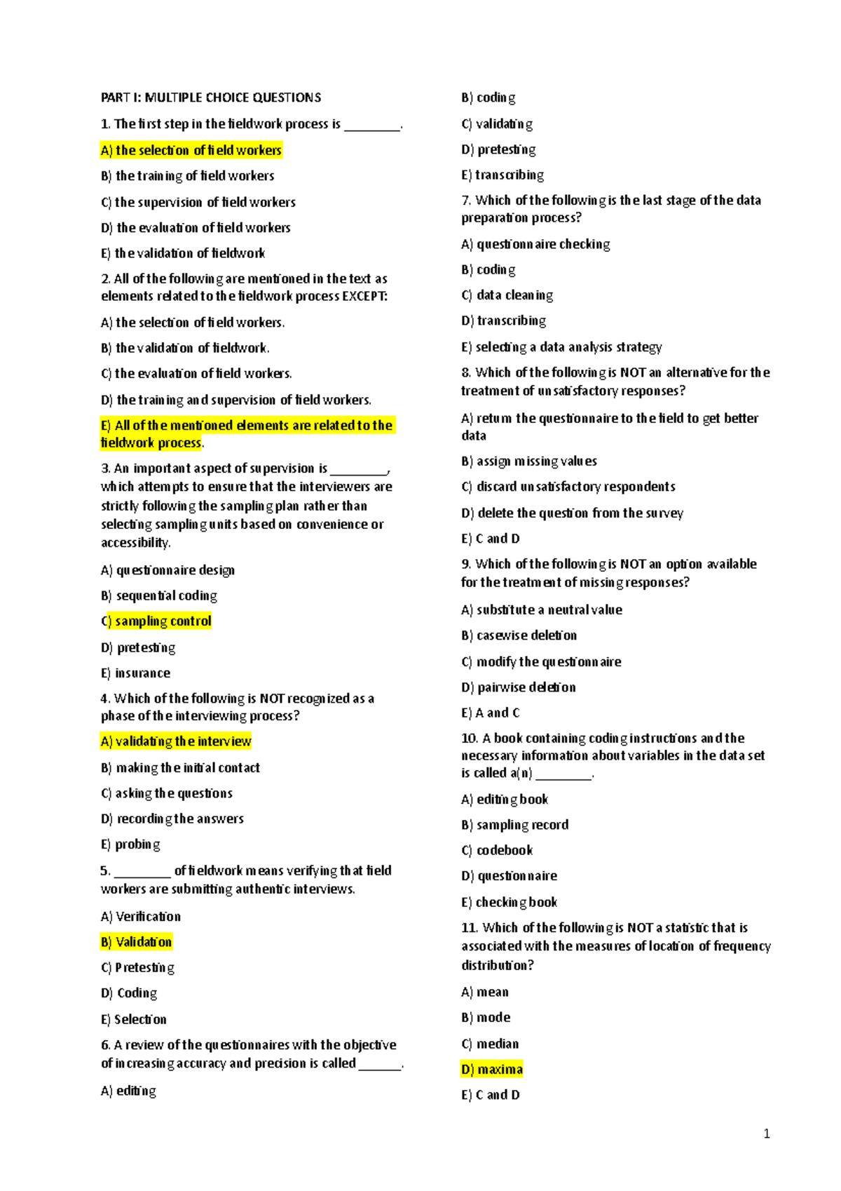 SMA - Example - PART I: MULTIPLE CHOICE QUESTIONS The first step in the ...