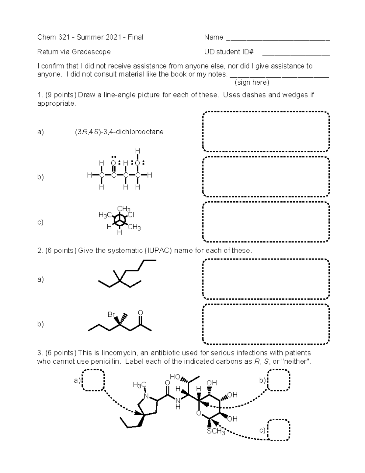 Chem 321 2021 summer final - Return via Gradescope Chem 321 - Summer ...
