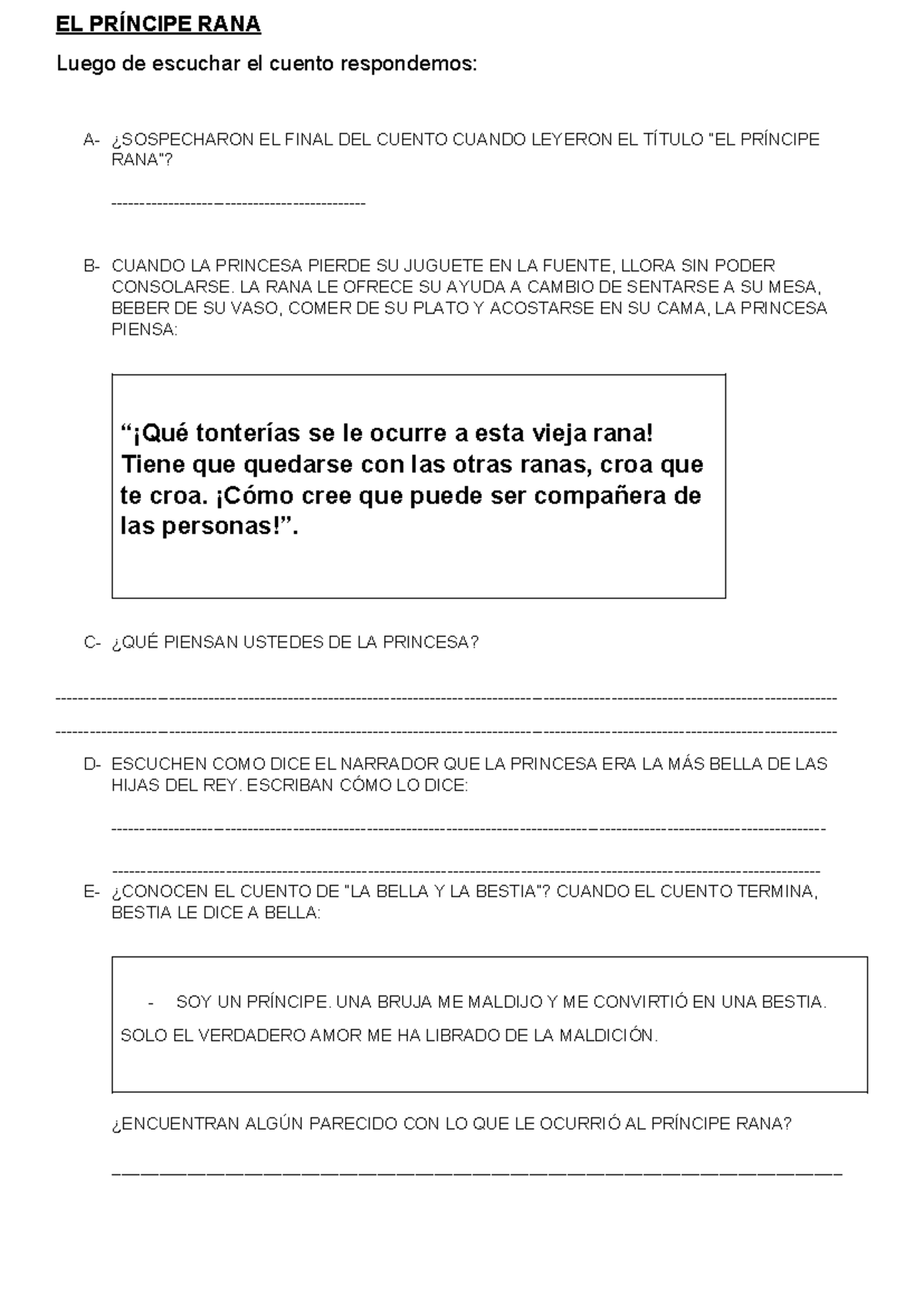 EL Príncipe RANA-secuencia - EL PRÍNCIPE RANA Luego de escuchar el ...