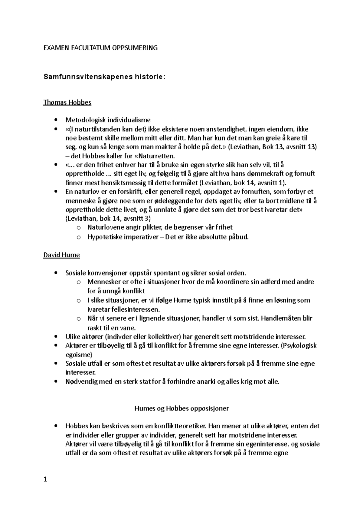 Examen Facultatum Samfunnsvitenskapelig variant - sammendrag - EXAMEN FACULTATUM OPPSUMERING ...