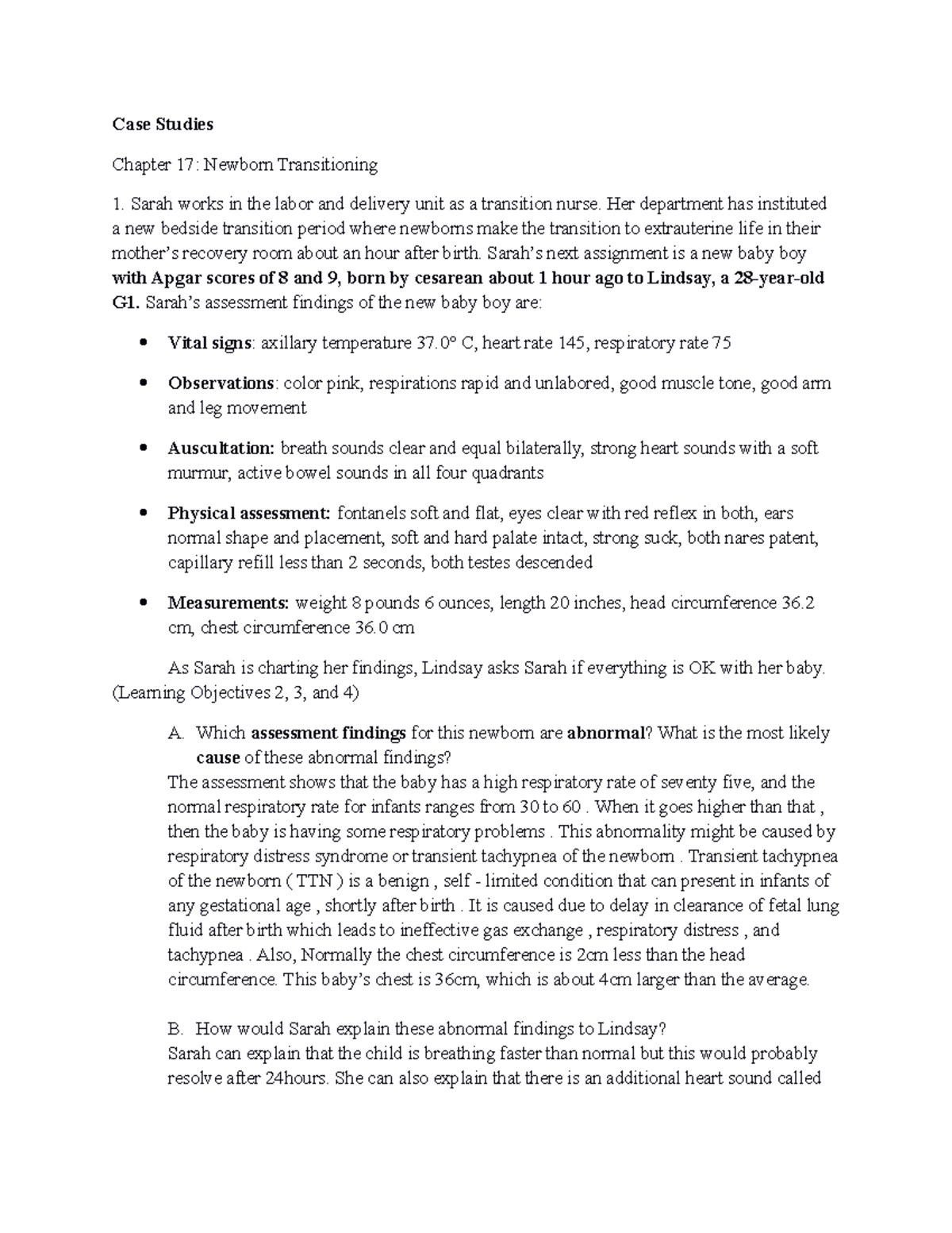 TTE 2 CS Chapter 17 (4) (3)DUE - Case Studies Chapter 17: Newborn ...