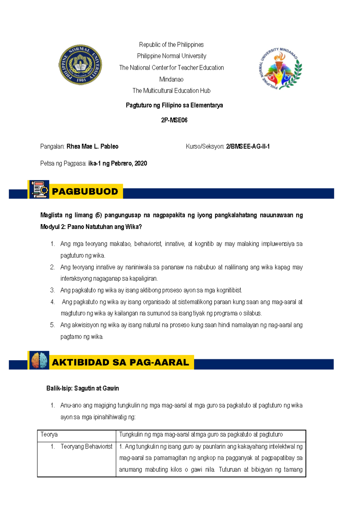 Kabanata 2- Pableo - This document will help students who took Bachelor ...