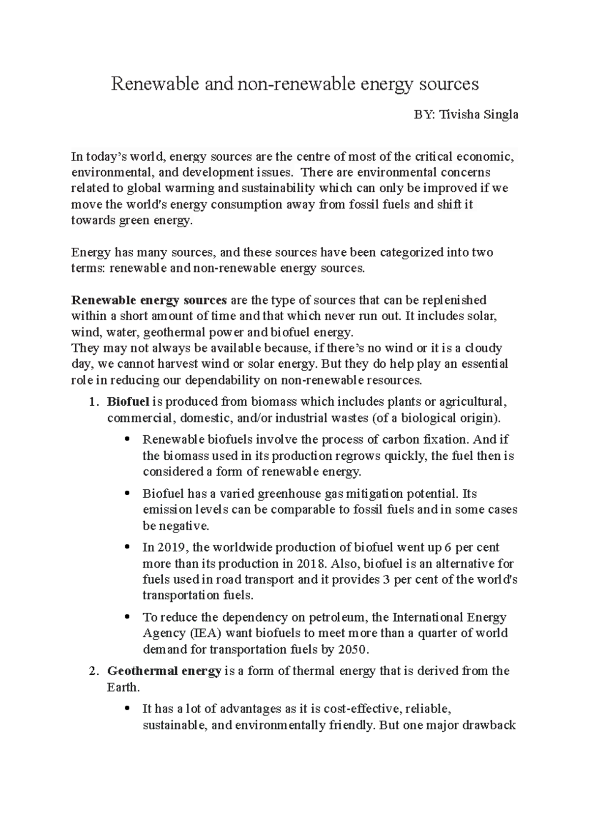 Evs assignment - Renewable and non-renewable energy sources BY: Tivisha ...