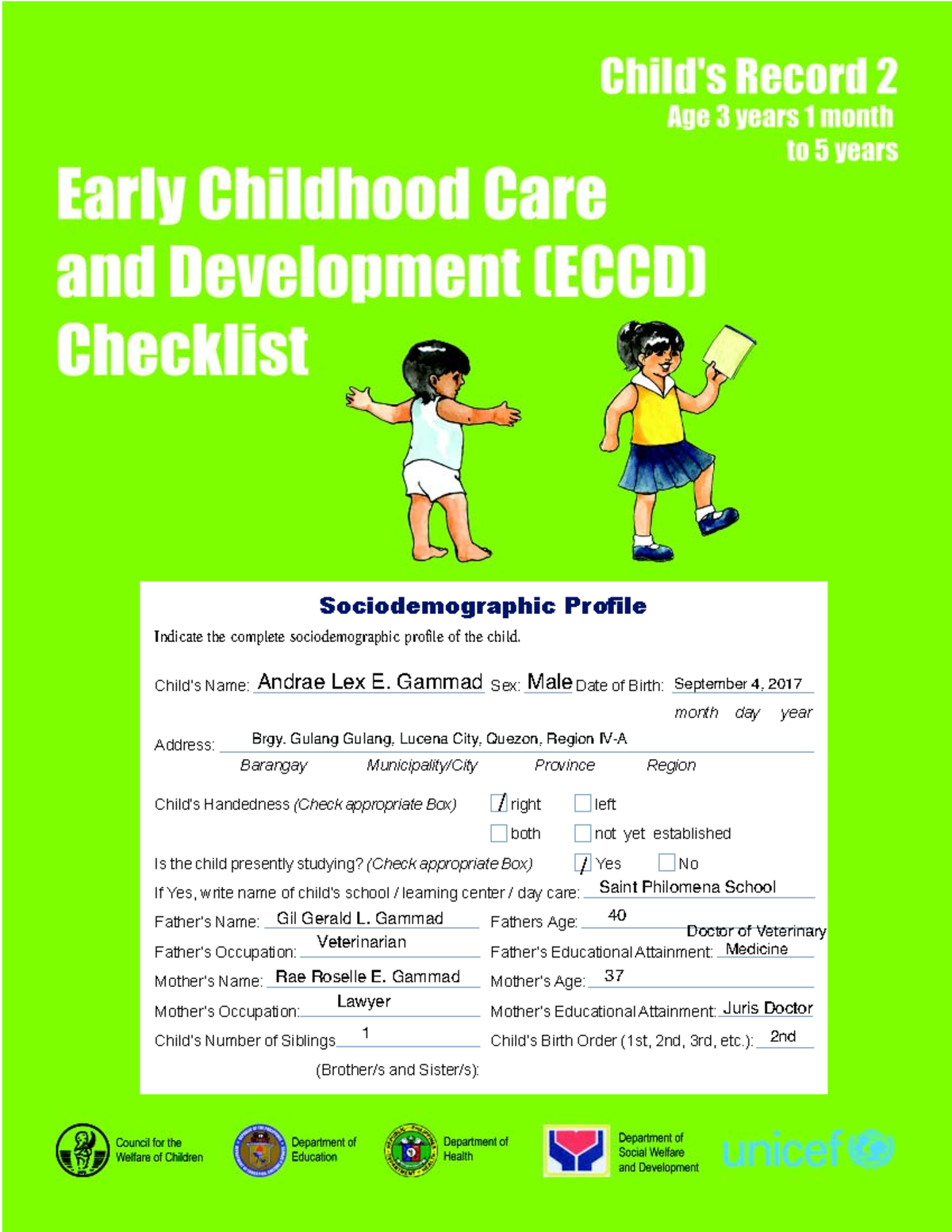 ECCD%20Checklist%20Child%20s%20Record%202 - Child’s Name: Sex: Date of ...