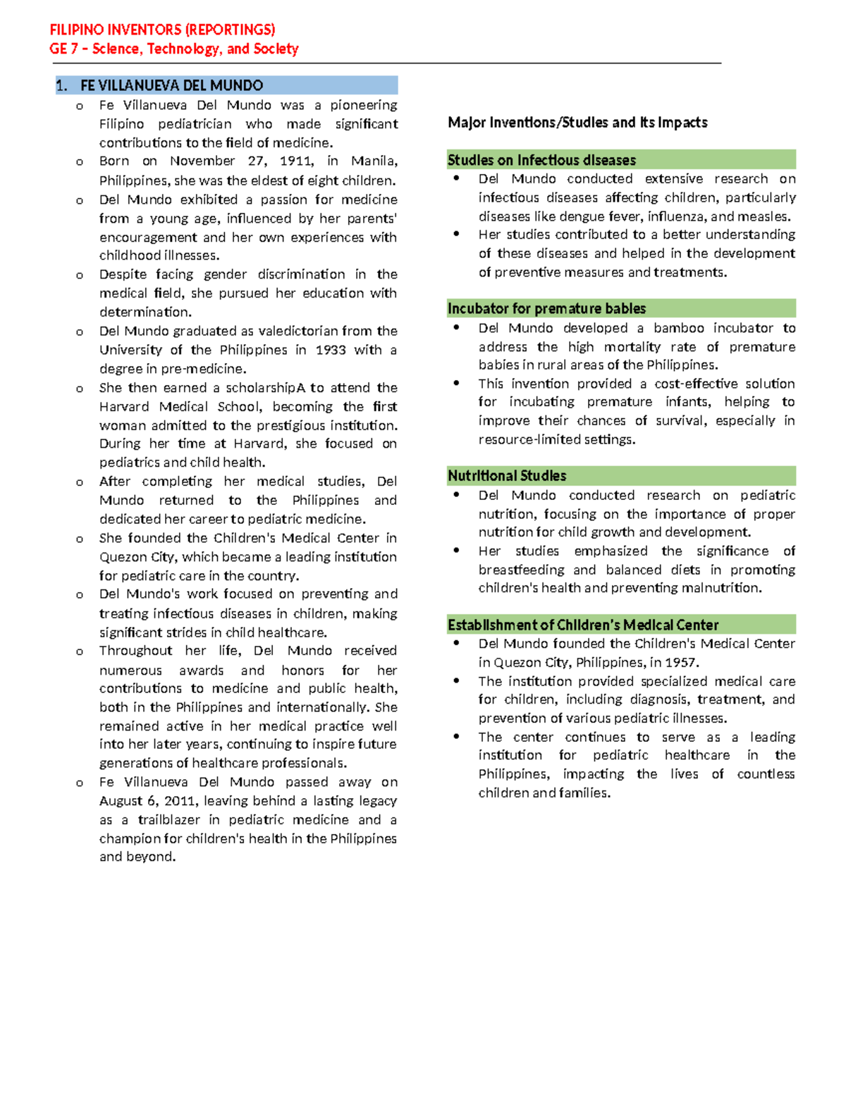 Filipino- Inventors-STS - GE 7 – Science, Technology, and Society 1. FE ...