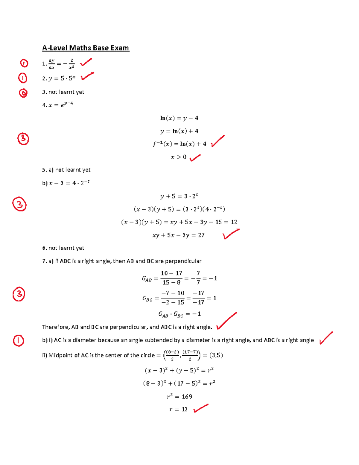 A level maths base exam - A-Level Maths Base Exam 1. ௗ௬ ௗ௫ = − ଶ ௫ య 2 ...