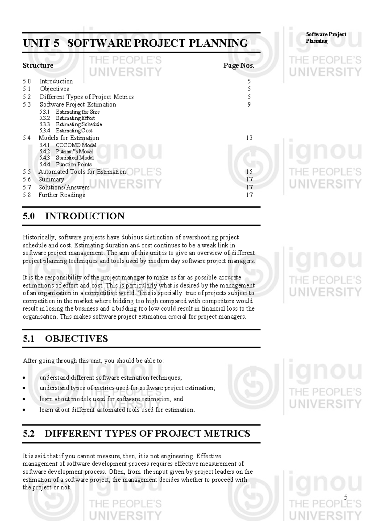 Software Engineering 5 - UNIT 5 SOFTWARE PROJECT PLANNING Software ...