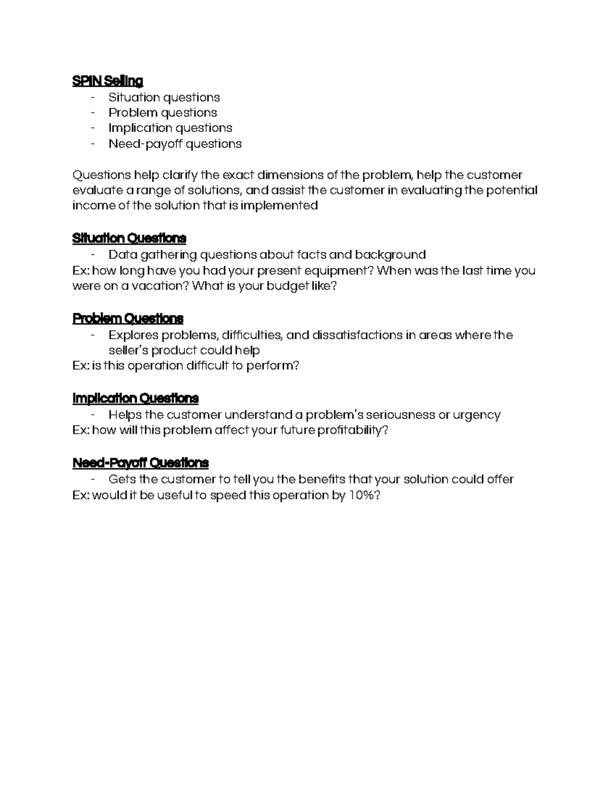 Sales Process - Marketing lecture notes, Nelson - SPIN Selling ...