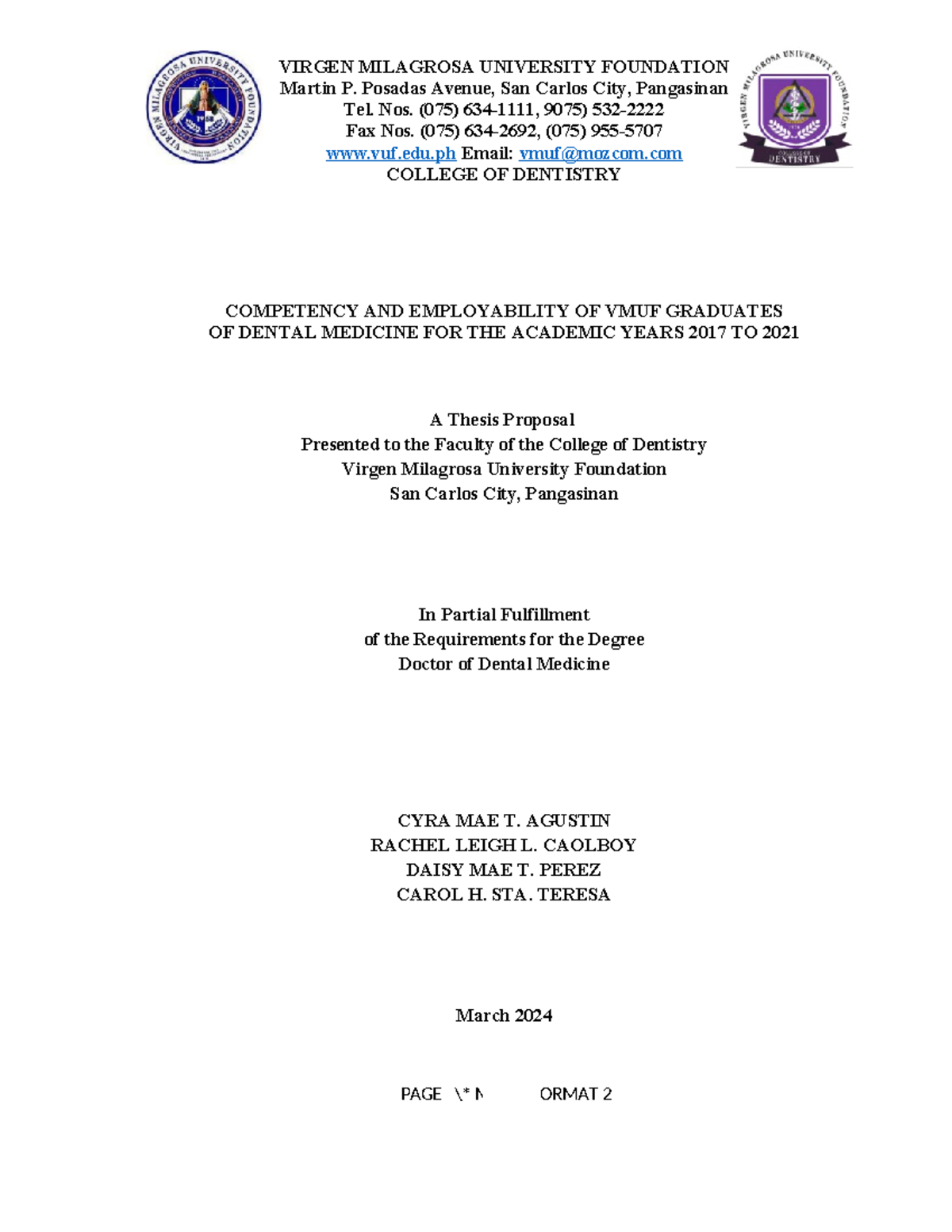 TOC Appendix - table - Martin P. Posadas Avenue, San Carlos City, Pangasinan Tel. Nos. (075 ...