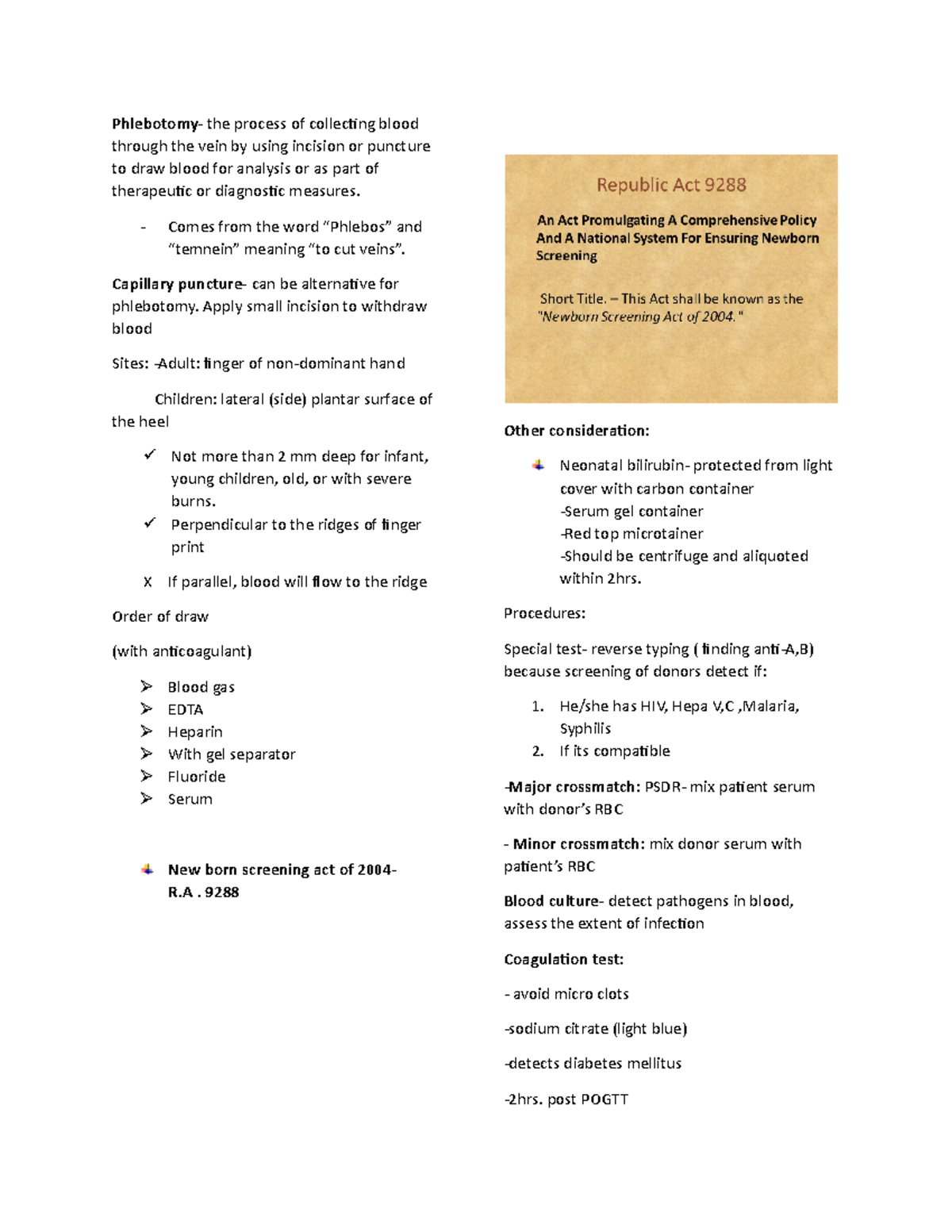 Phlebotomy - Lecture notes 1 - Phlebotomy- the process of collecting ...