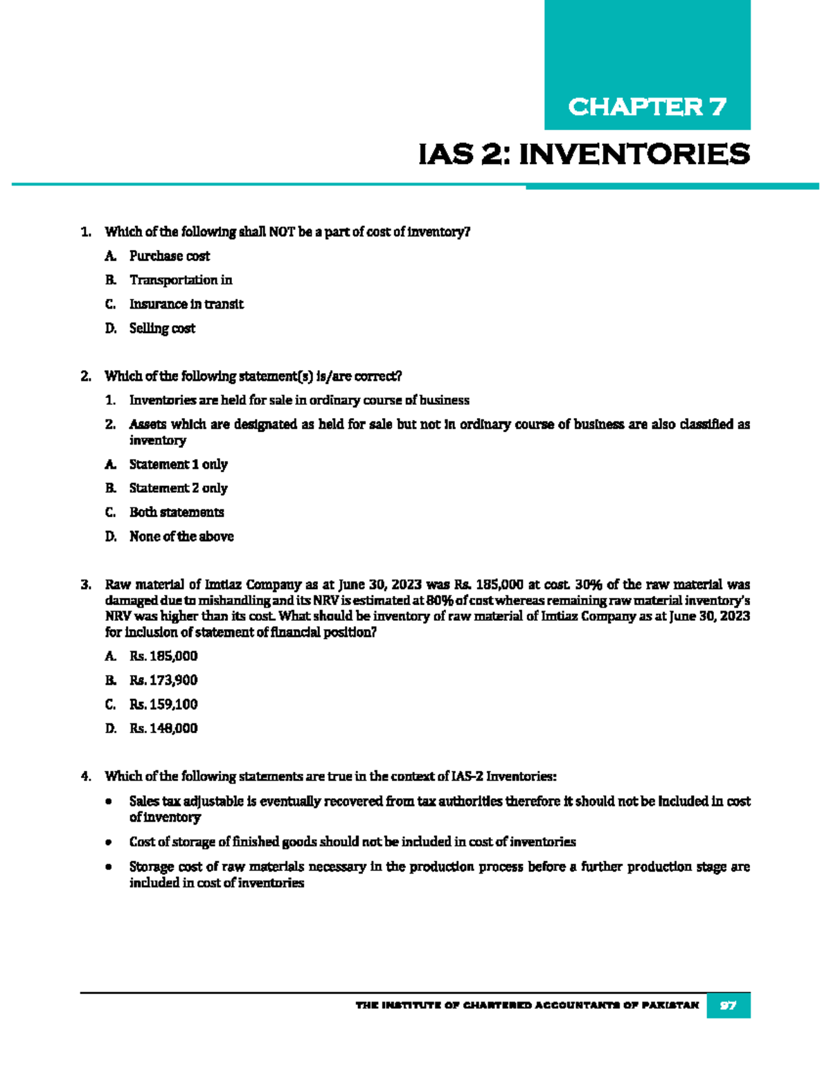 IAS-2 Inventories-MCQS - CHAPTER 7 IAS 2: INVENTORIES 1. Which of the ...