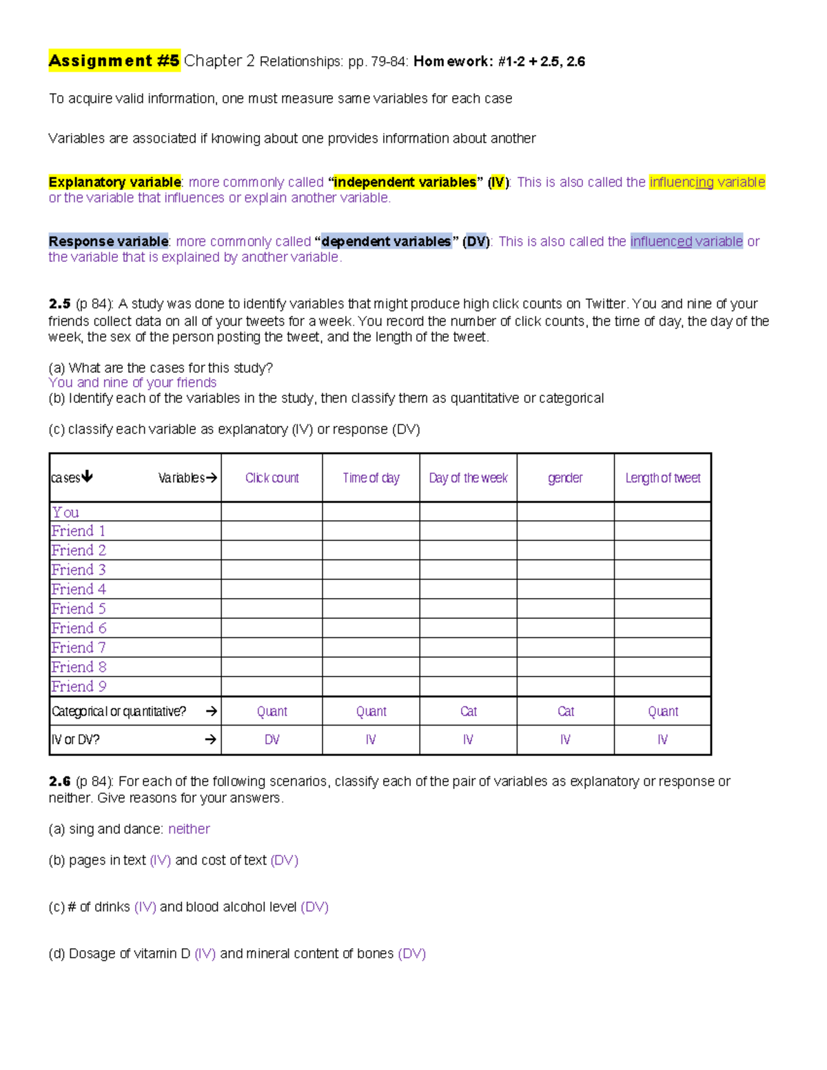 PY 211 Assignment 5 - Assignment #5 Chapter 2 Relationships: pp. 79-84: Homework: #1-2 + 2, 2 ...