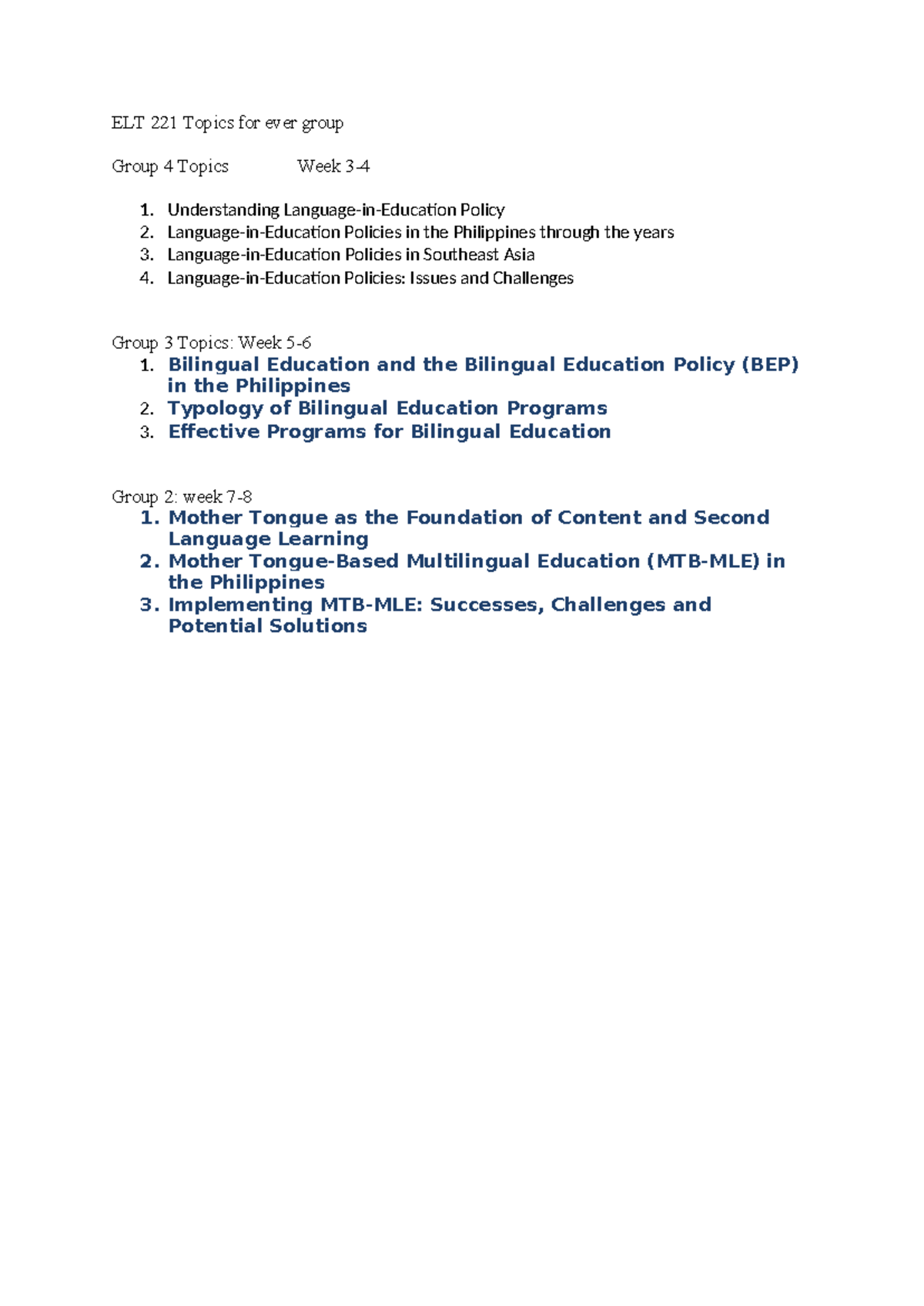 ELT-221-Topics-for-ever-group - ELT 221 Topics for ever group Group 4 ...