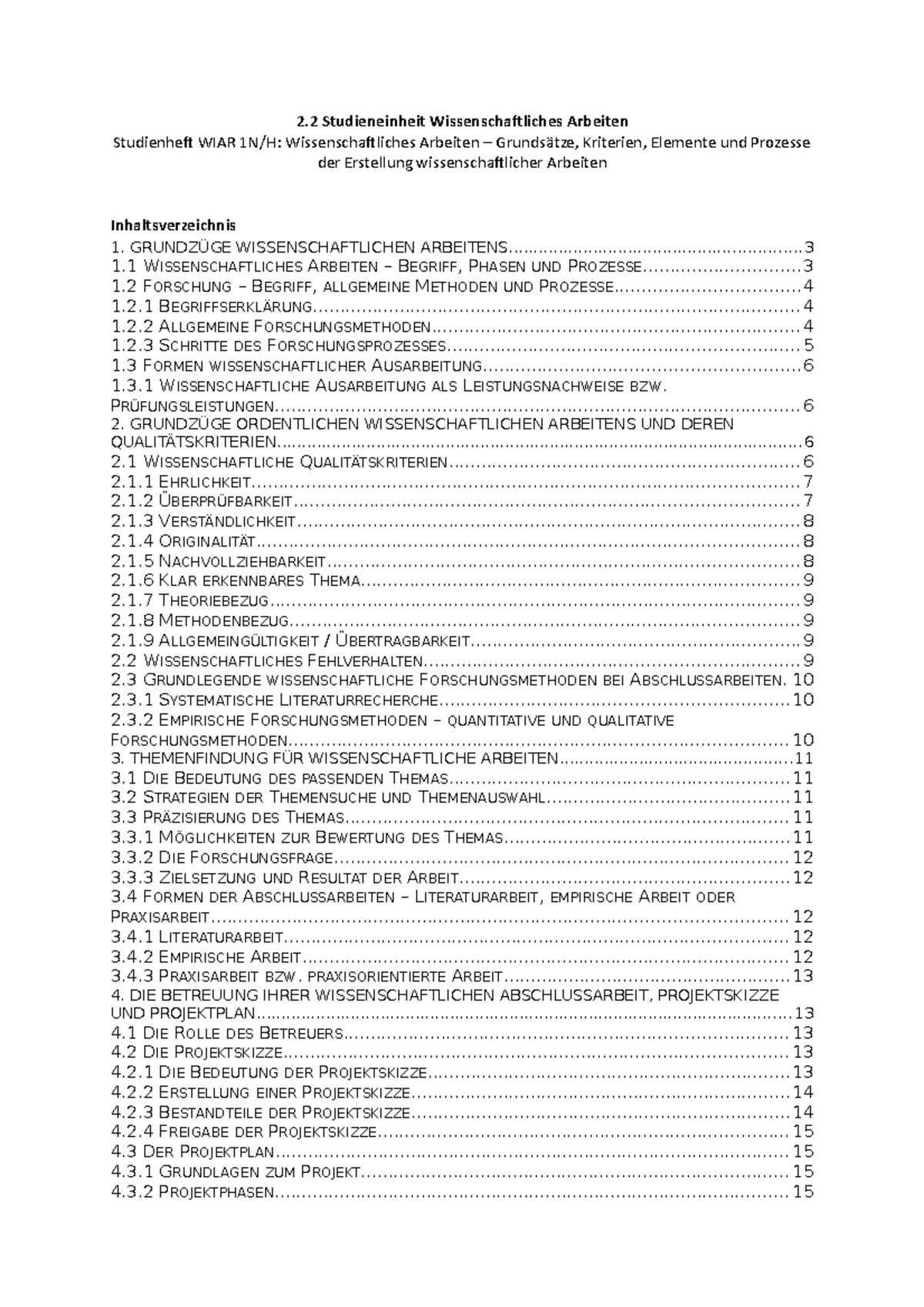 Studienheft WIAR 1N:H- Wissenschaftliches Arbeiten - 2 Studieneinheit ...