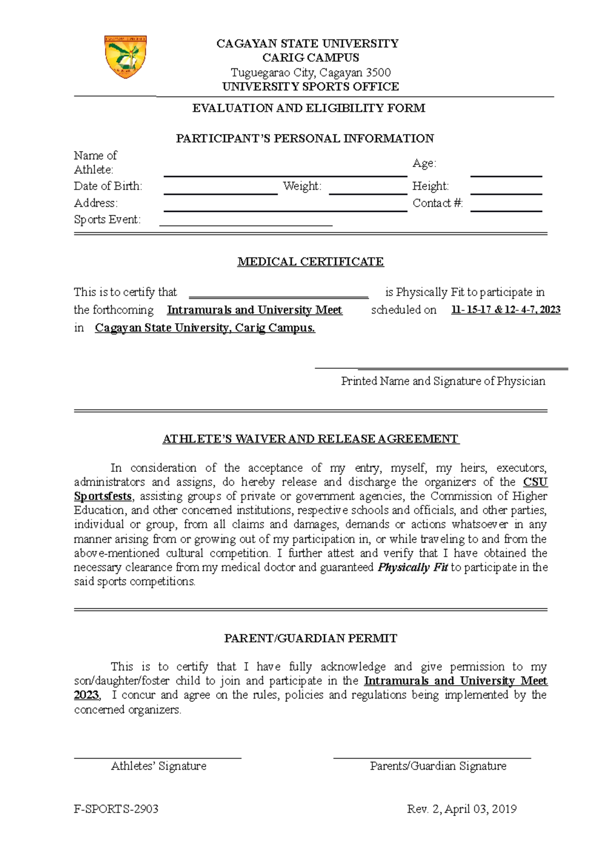 Eligibility-Form-2023 - CAGAYAN STATE UNIVERSITY CARIG CAMPUS ...