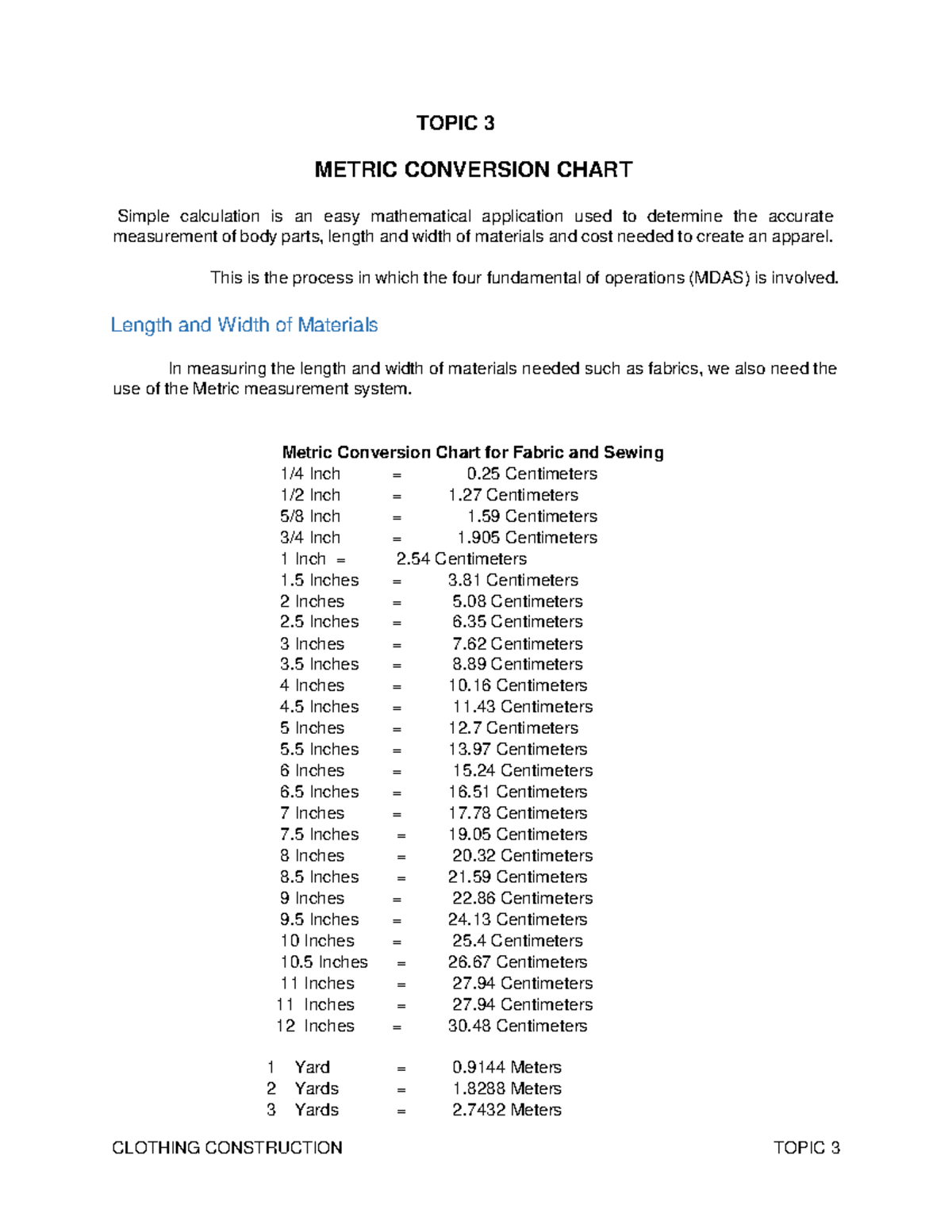 CC- Topic-3 - CANAPE - CLOTHING CONSTRUCTION TOPIC 3 TOPIC 3 METRIC ...