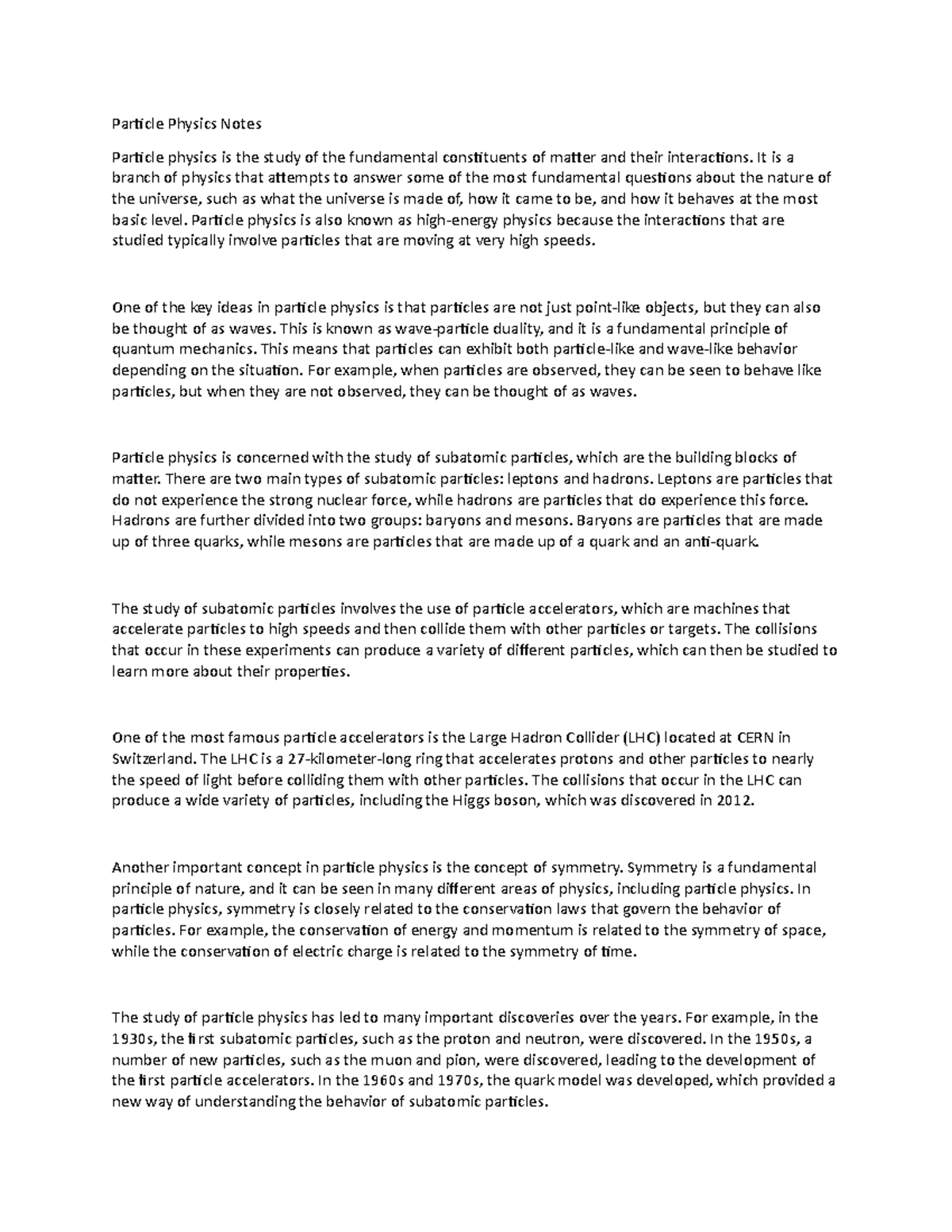 Particle Physics Notes - Particle Physics Notes Particle physics is the ...