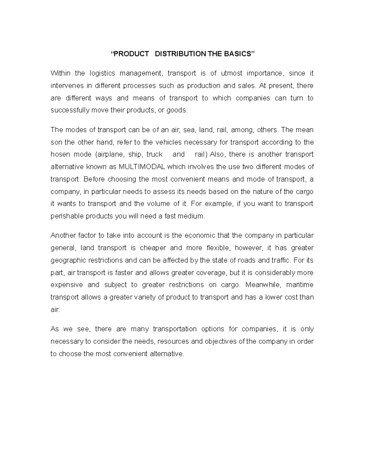 Product Distribution THE Basics - “PRODUCT DISTRIBUTION THE BASICS ...