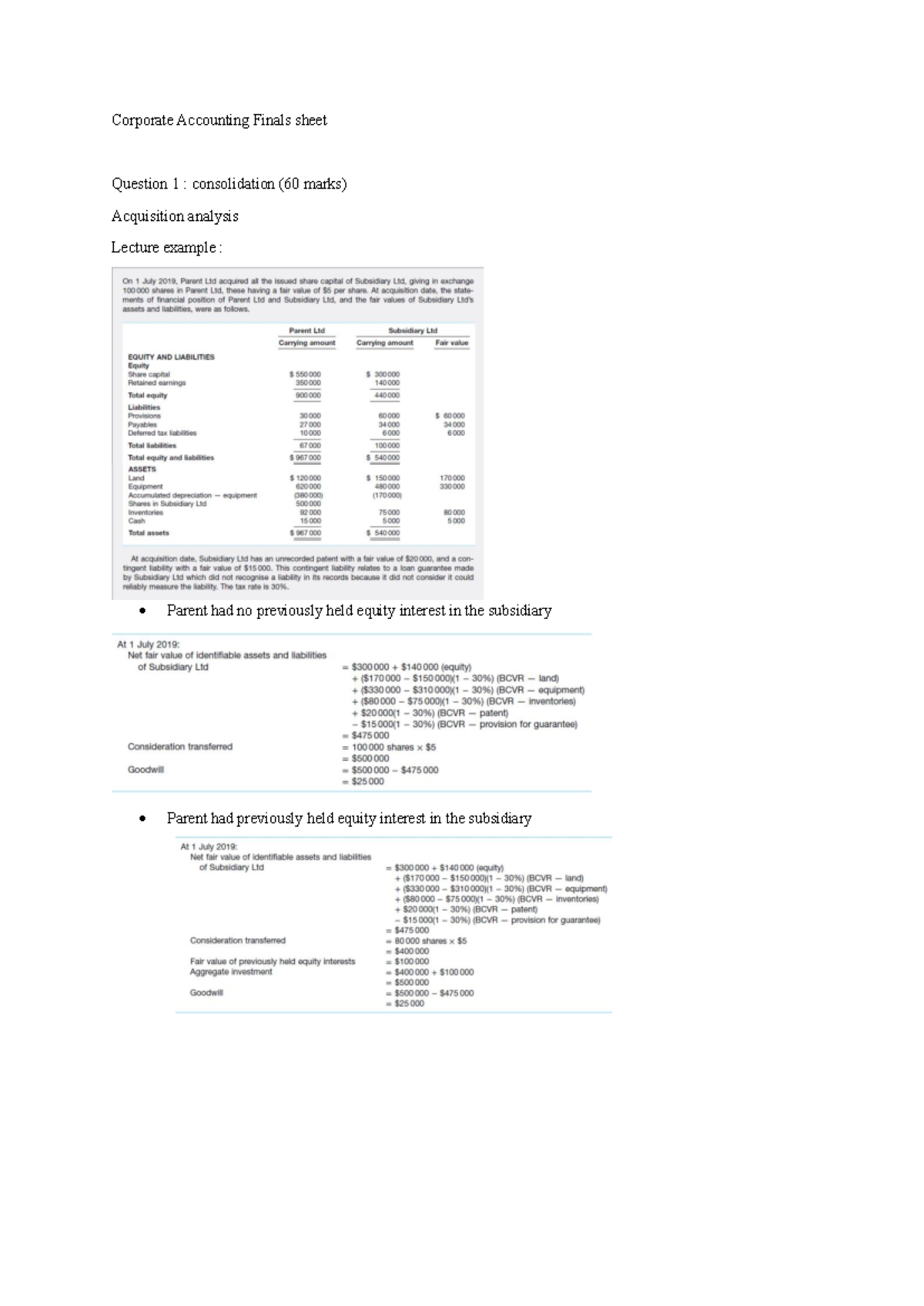 Corporate accounting cheat sheet - Corporate Accounting Finals sheet ...