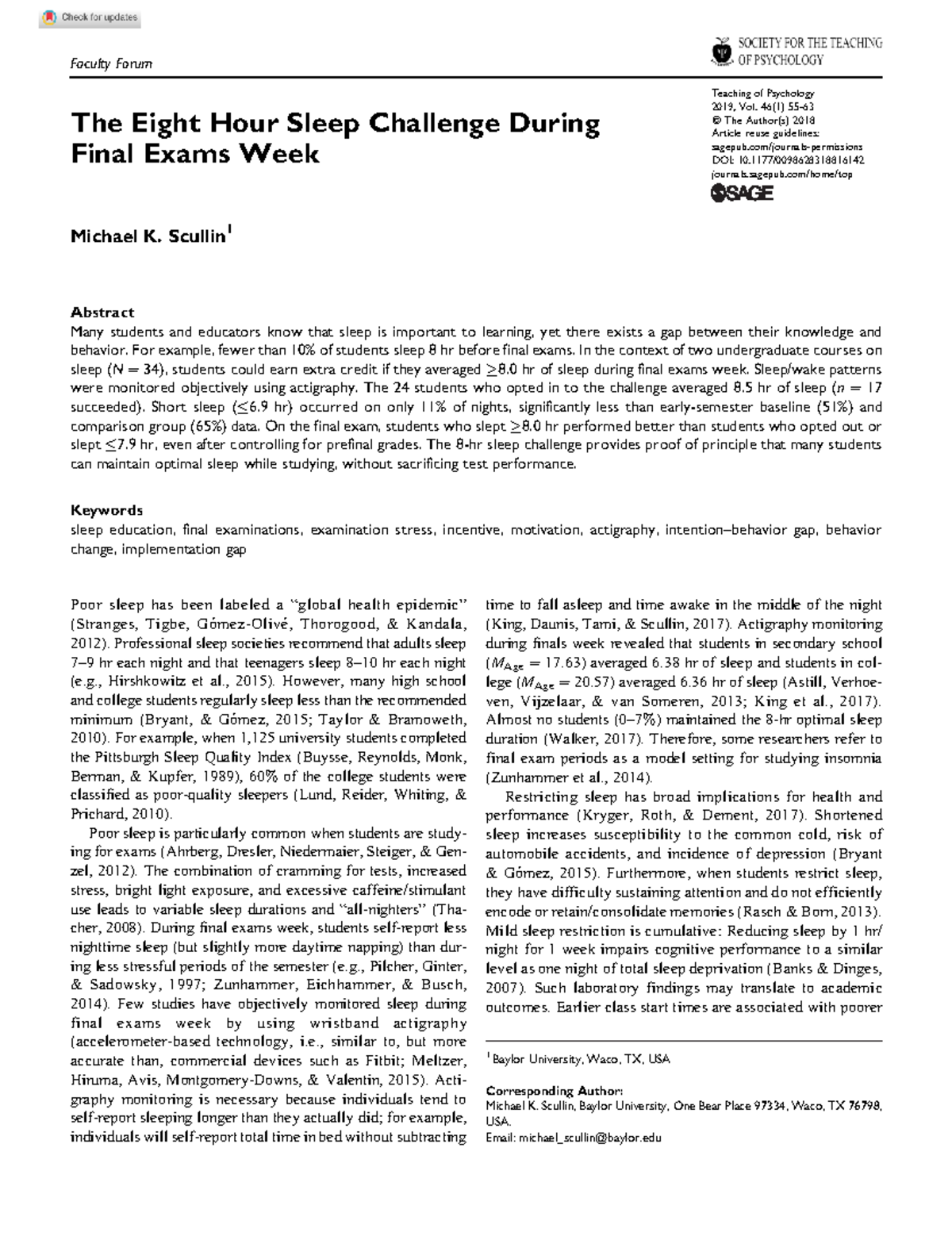 0098628318816142 - Faculty Forum The Eight Hour Sleep Challenge During ...