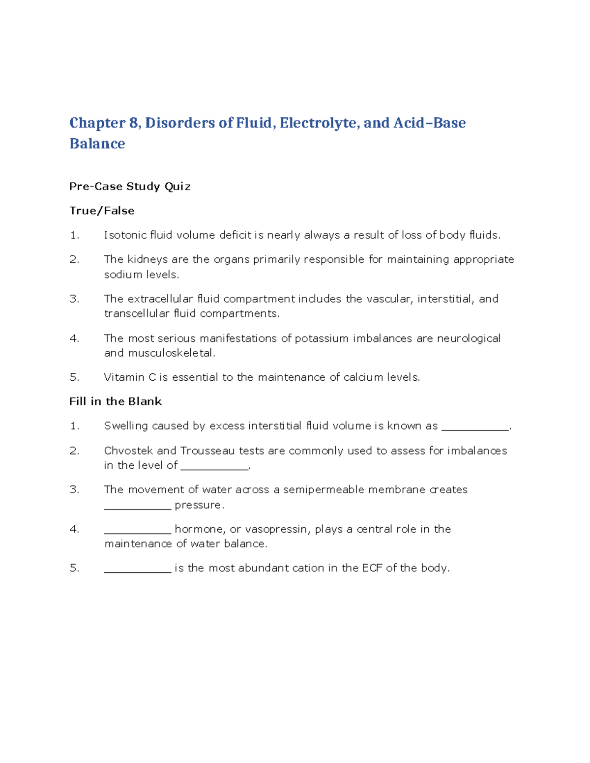 Disorders of Fluid, Electrolyte, and Acid–Base Balance Case Study ...