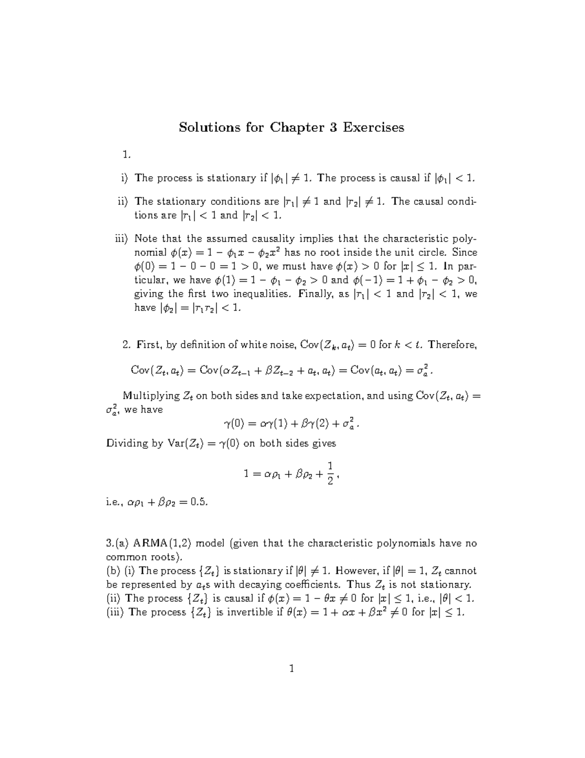 Chapter 3Exercises Sol - Solutions for Chapter 3 Exercises 1. i) The process is stationary if |φ ...