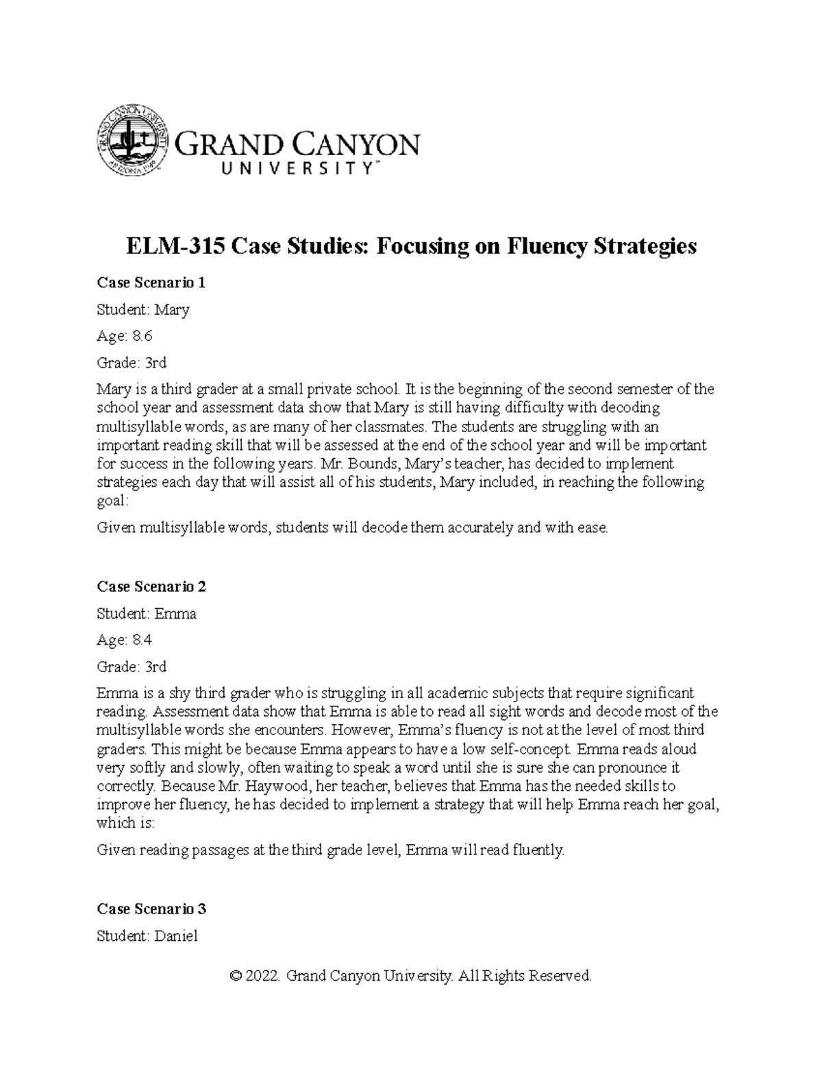 ELM-315 RS T4 ELM 315 Case Studies Focusing on Fluency Strategies - ELM-315 Case Studies ...
