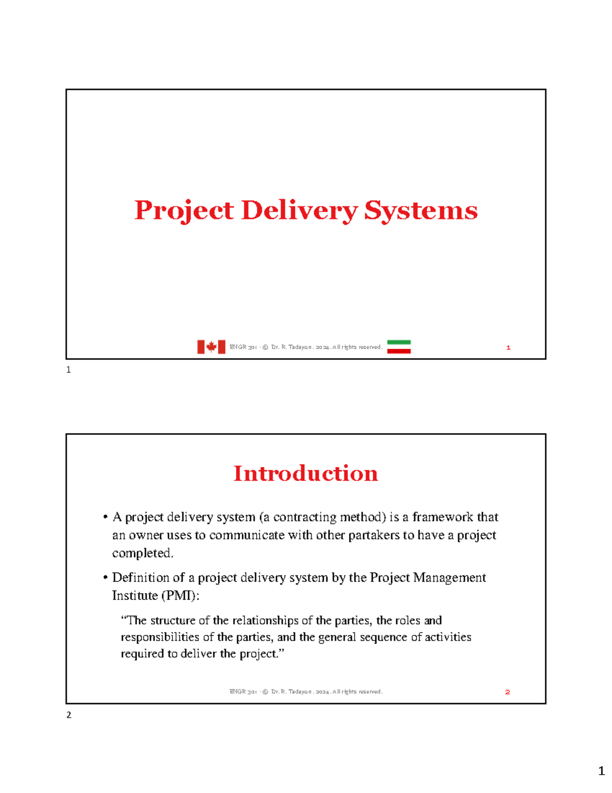 01. PM-3 - Project Delivery Systems - Project Delivery Systems ENGR 301 ...