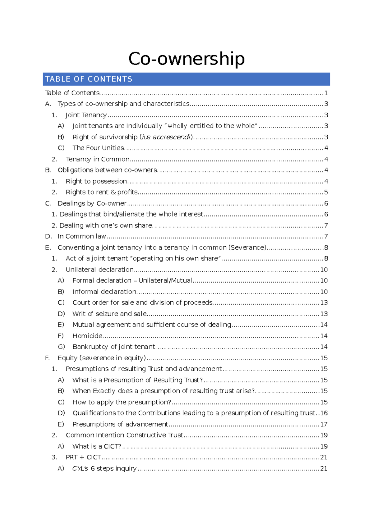 Co-ownership Week 3 - Co-ownership Table of - Studocu
