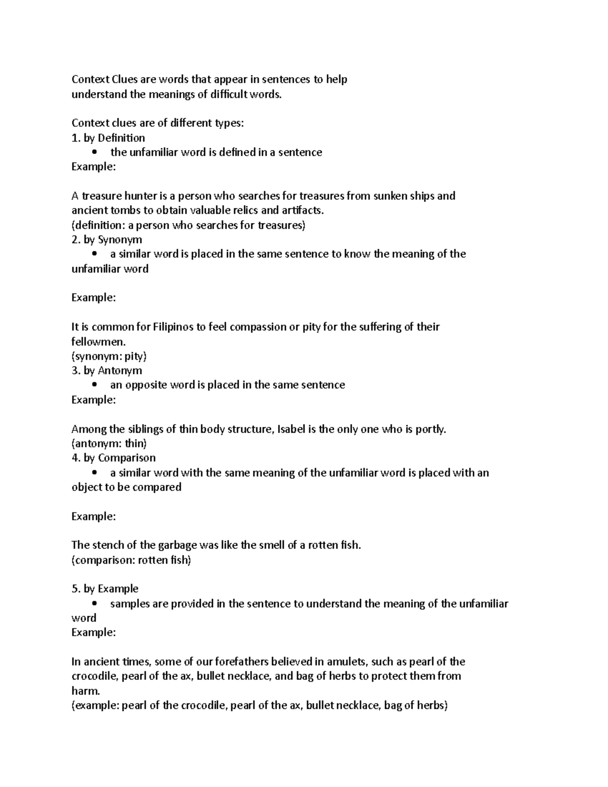 English notes - Context Clues are words that appear in sentences to ...