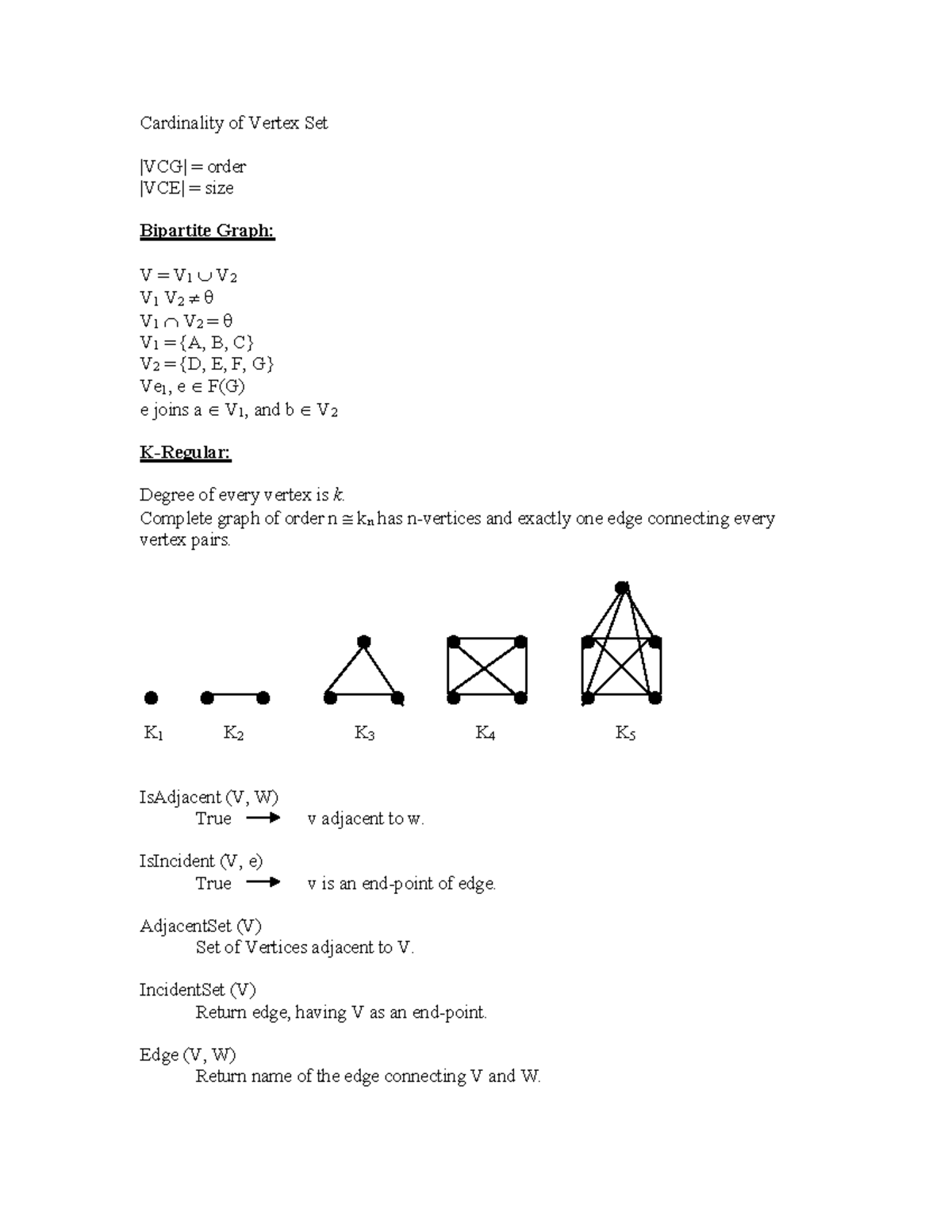 Graph 1 - Cardinality of Vertex Set |VCG| = order |VCE| = size ...