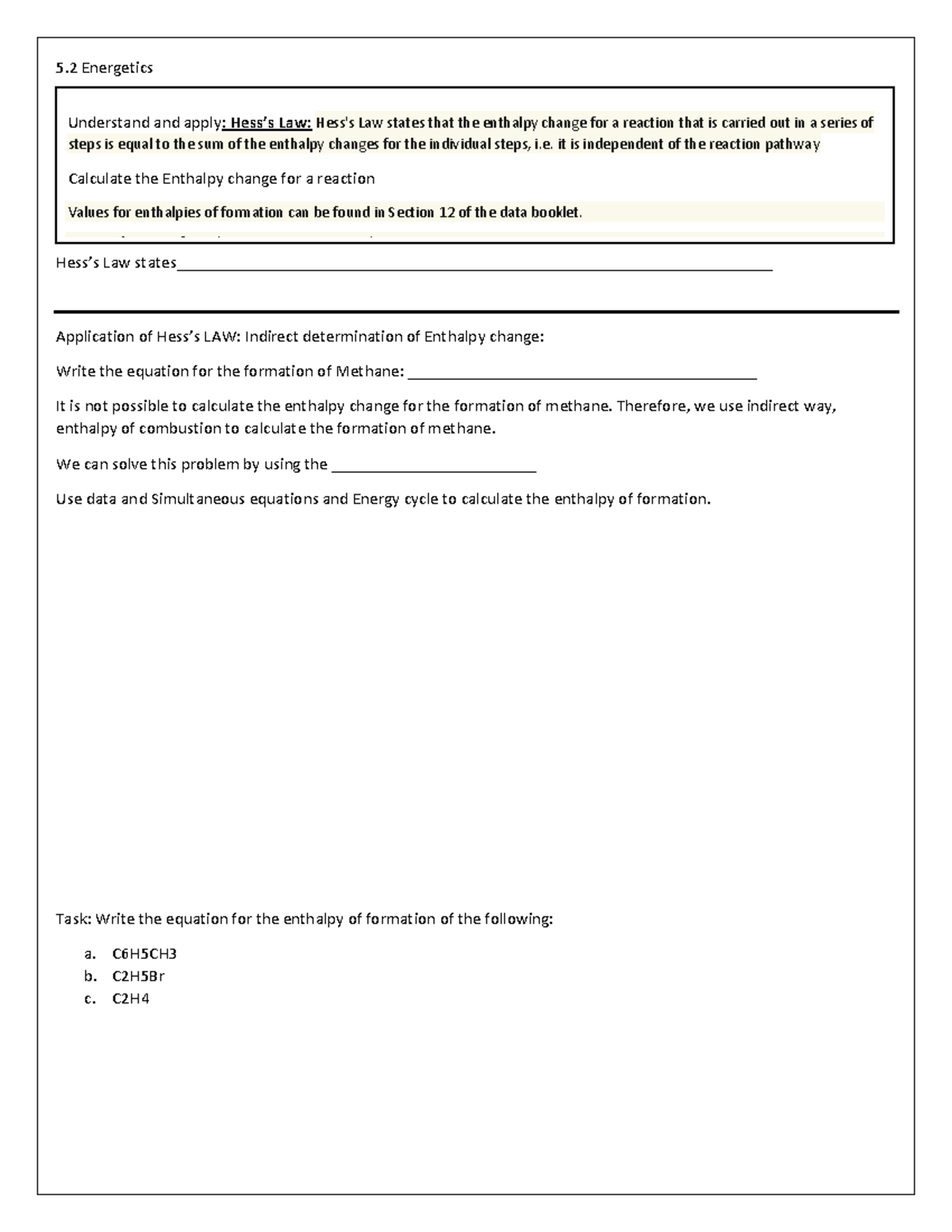 5.2 Hess law - Practice questions bases on the concept of ...