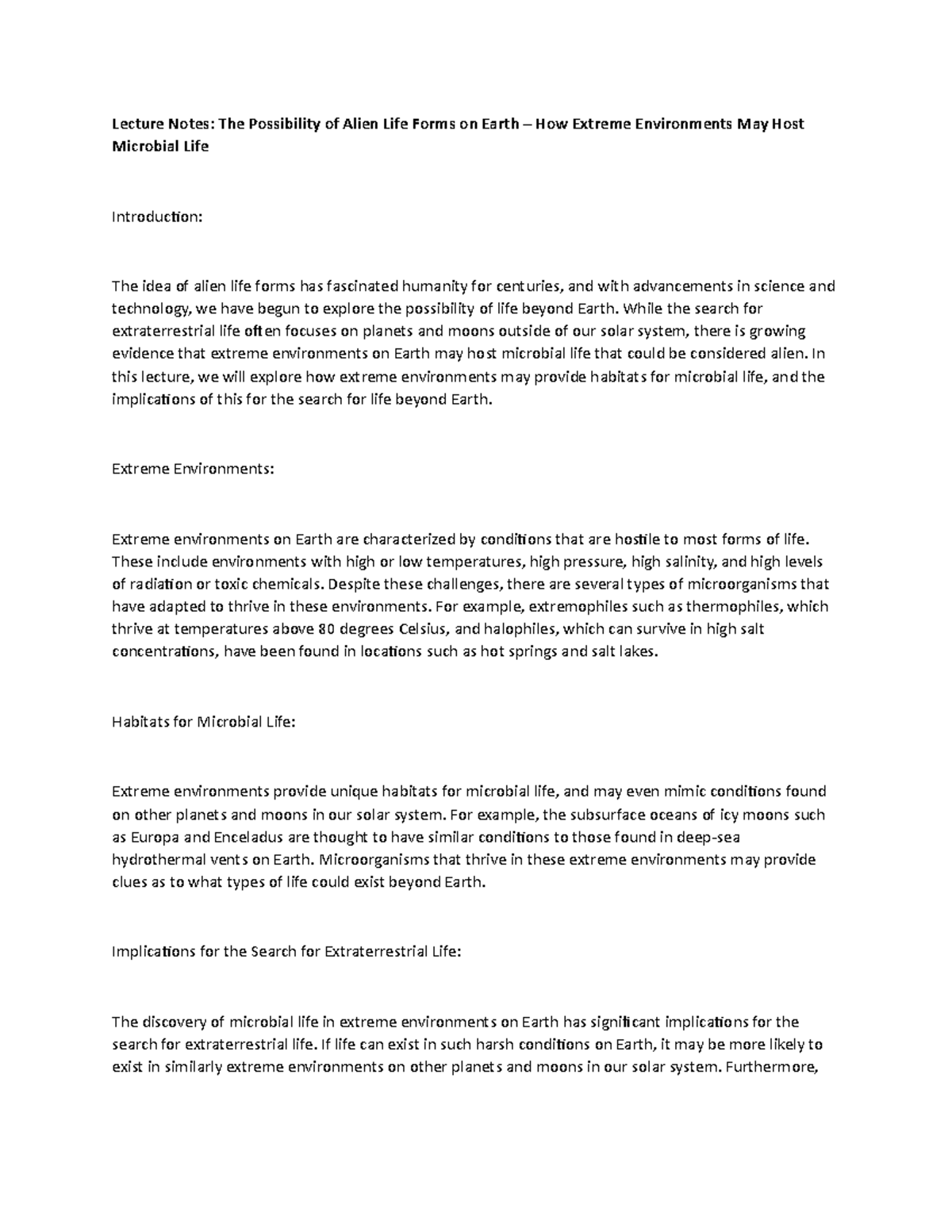 Lecture Notes: The Possibility of Alien Life Forms on Earth – How ...