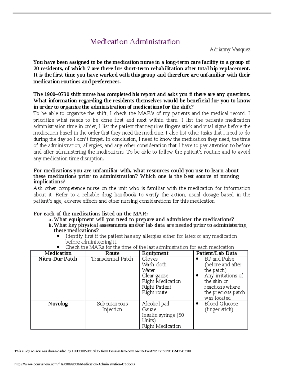 Medication Administration CS - Medication Administration Adrianny ...