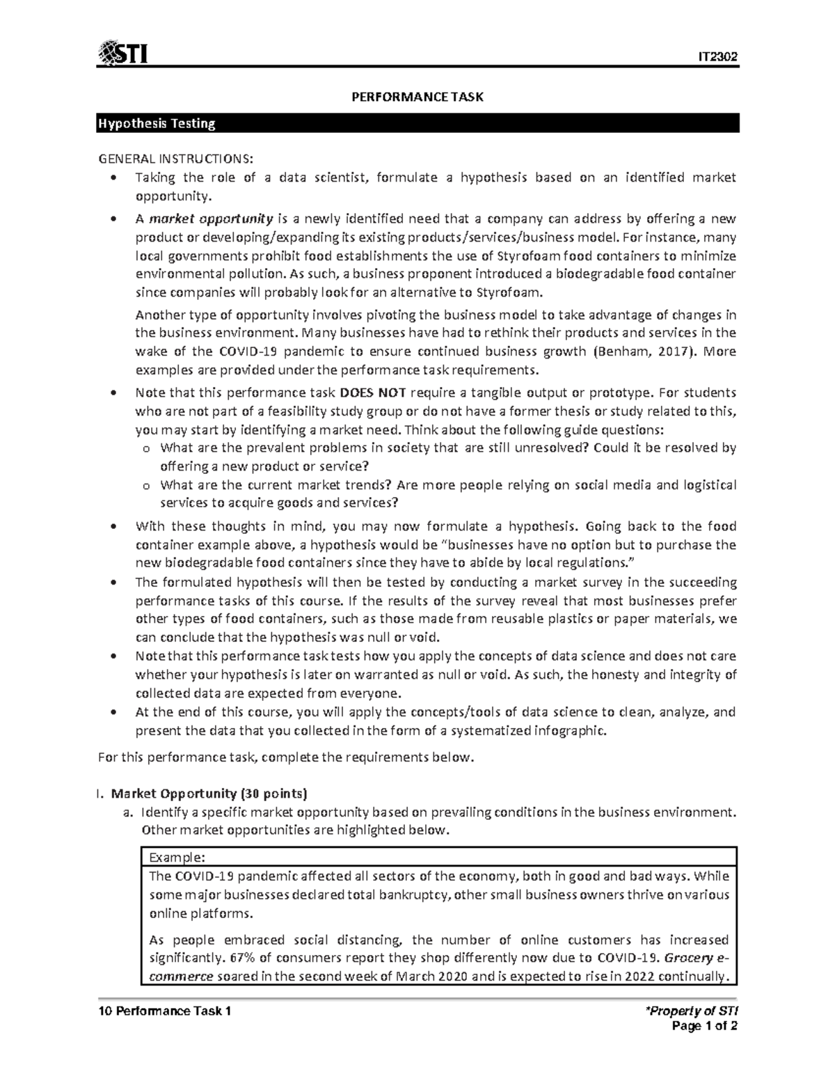 10 Performance Task 1 unlocked - IT23 02 10 Performance Task 1 *Property of STI Page 1 of 2 ...