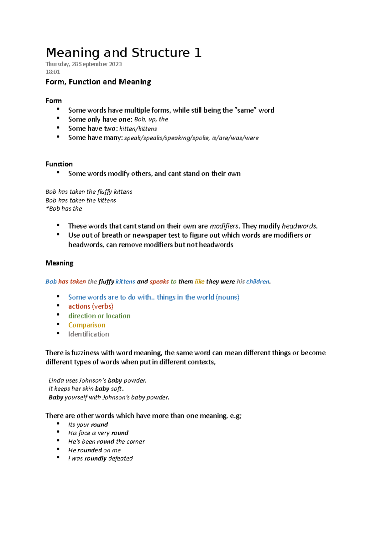 MEANING AND STRUCTURE WEEK1 - Meaning and Structure 1 Thursday, 28 ...