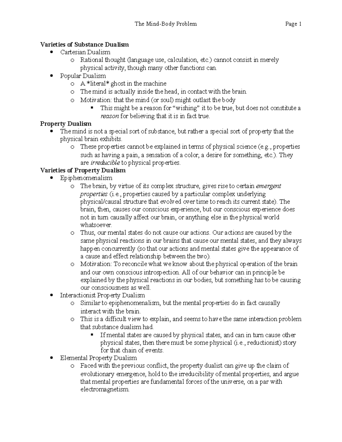 The Mind-Body Problem - The Mind-Body Problem Page 1 Varieties of ...