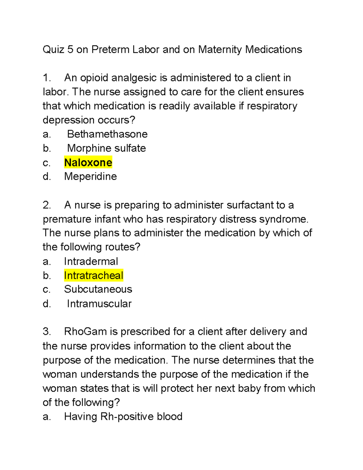 Quiz 5 on Preterm Labor and on Maternity Medications - The nurse ...