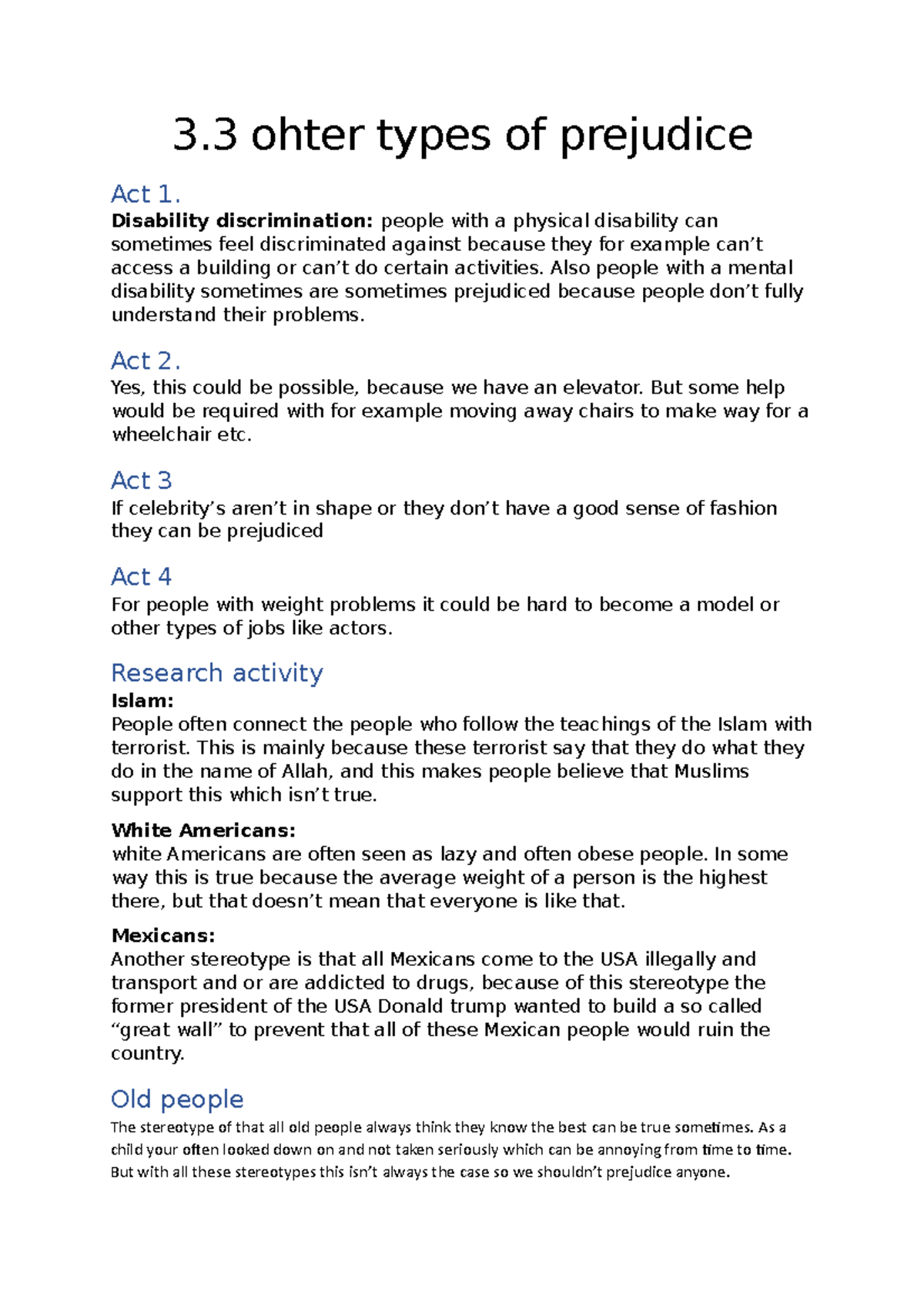 3.3 other types of prejudice - 3 ohter types of prejudice Act 1 ...