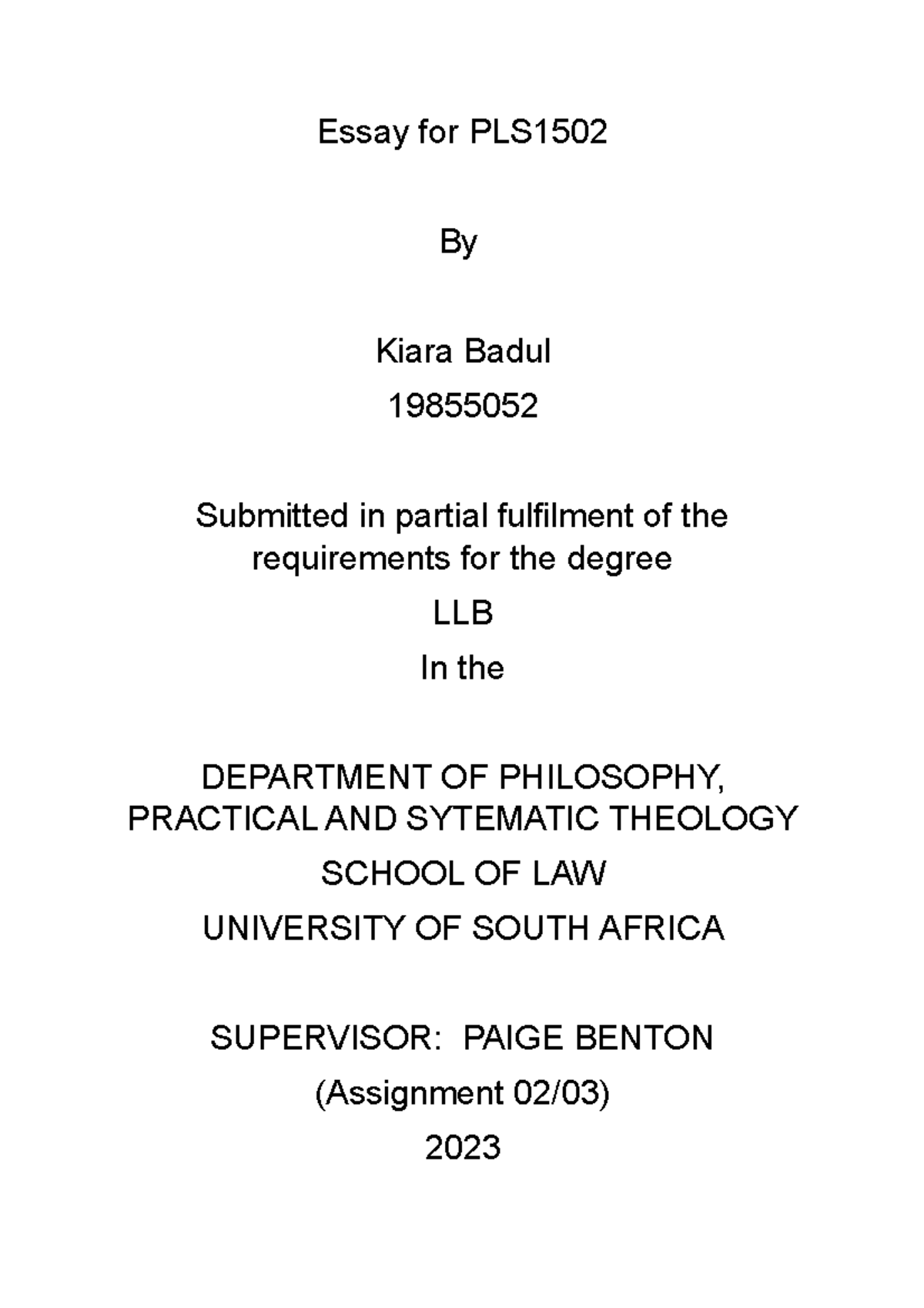 Essay for PLS1502 - Assignment 6 - Essay for PLS By Kiara Badul ...