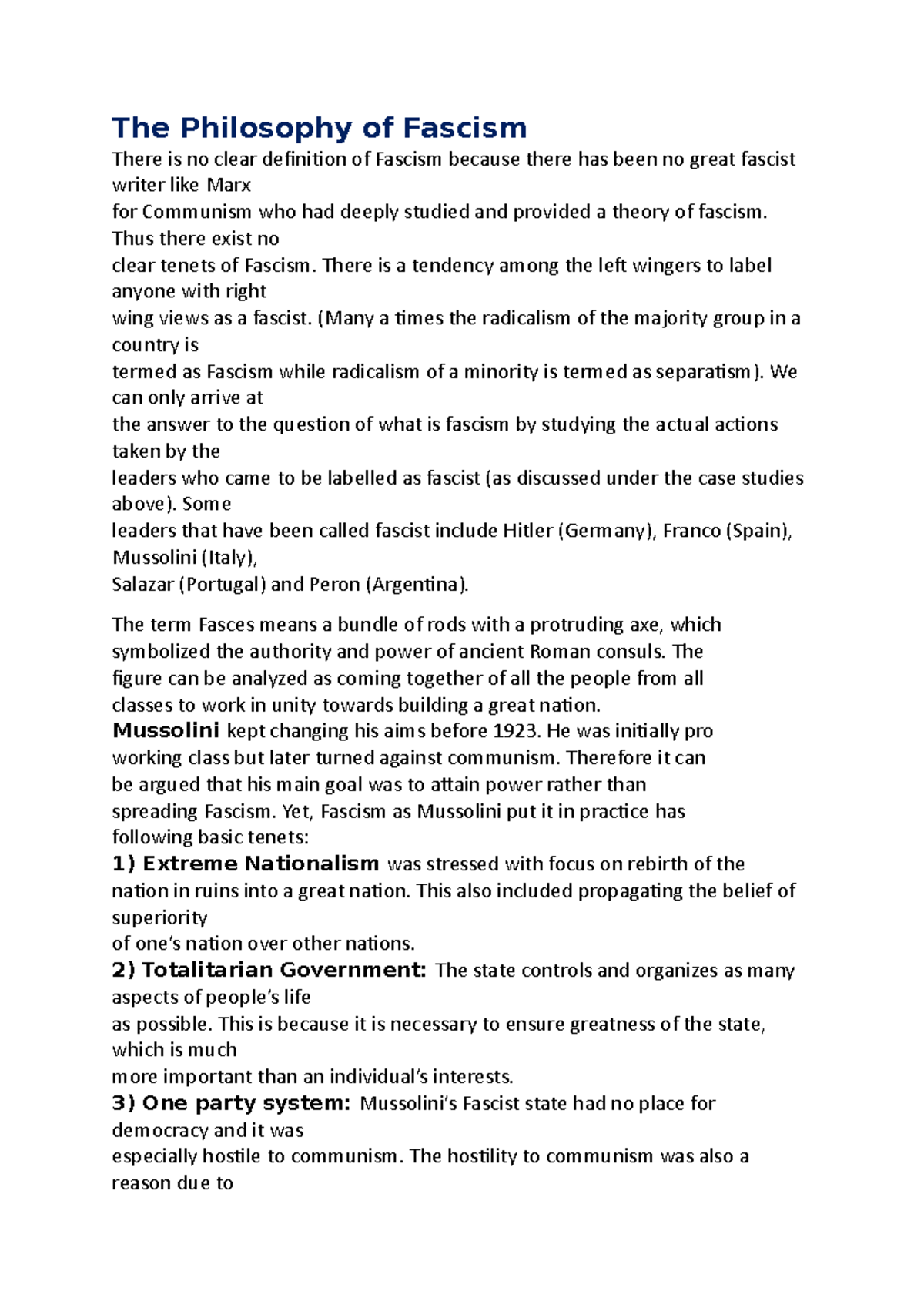 Philosophy of Fascism and Nazism - The Philosophy of Fascism There is ...