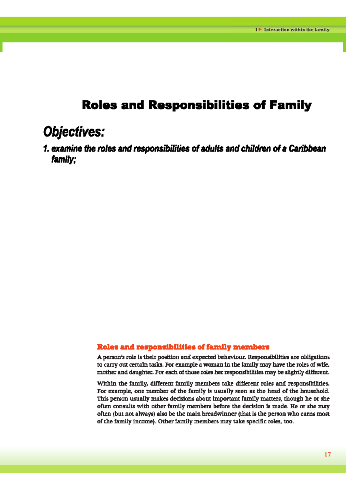 Roles and responsibilities of Families - 1 I nte ra c ti o n w i thi n ...