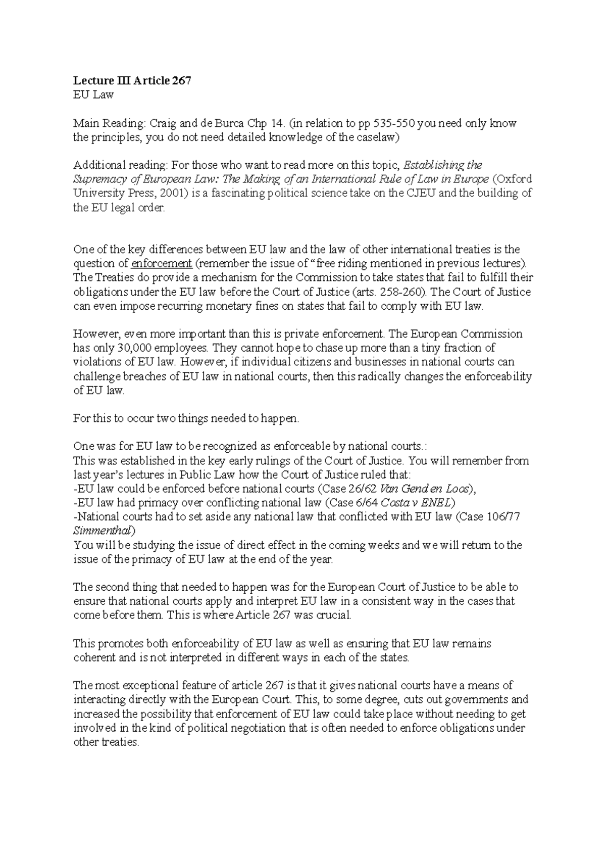 Lecture III 2021-22 - Lecture III Article 267 EU Law Main Reading ...