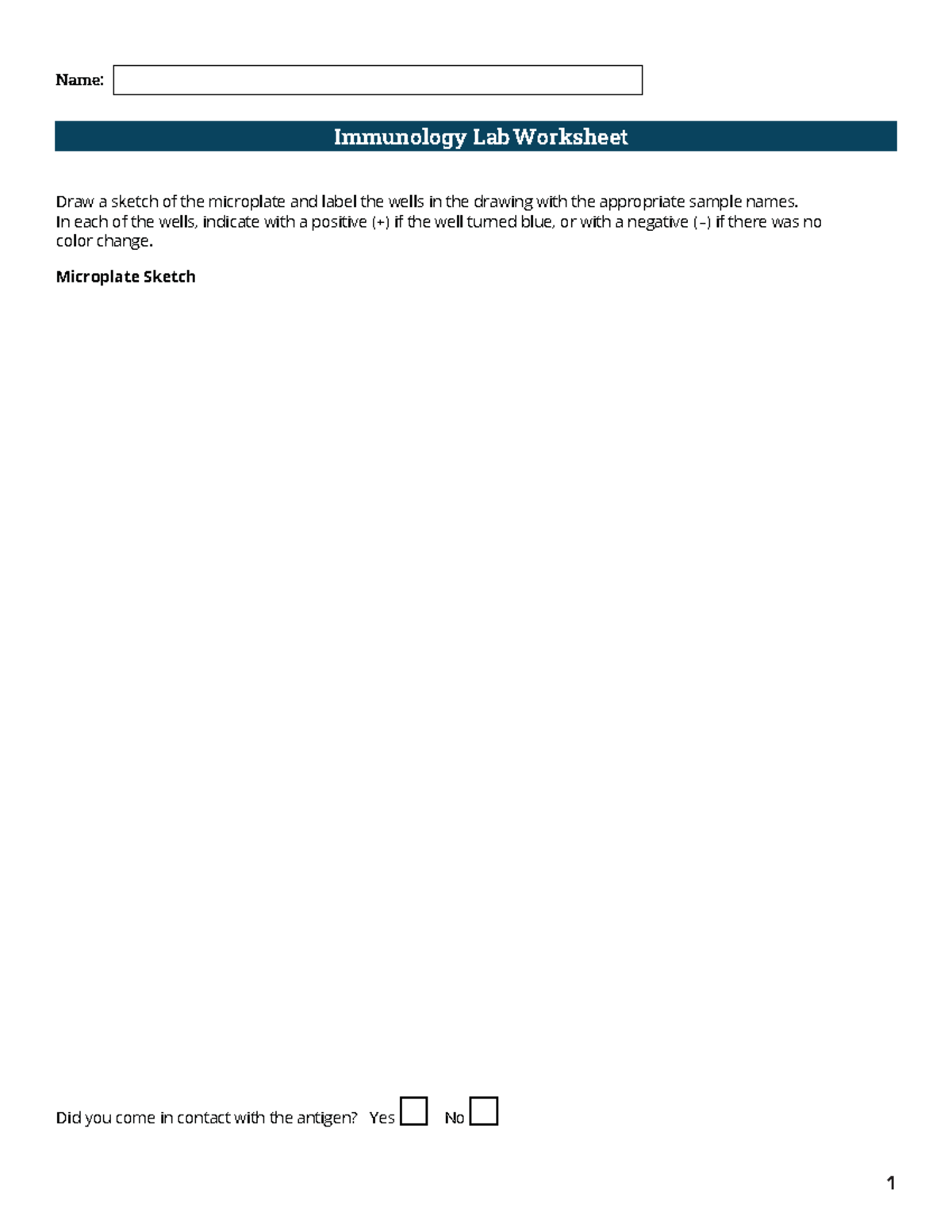 Immunology -worksheet - Name: 1 Immunology Lab Worksheet Draw a sketch ...