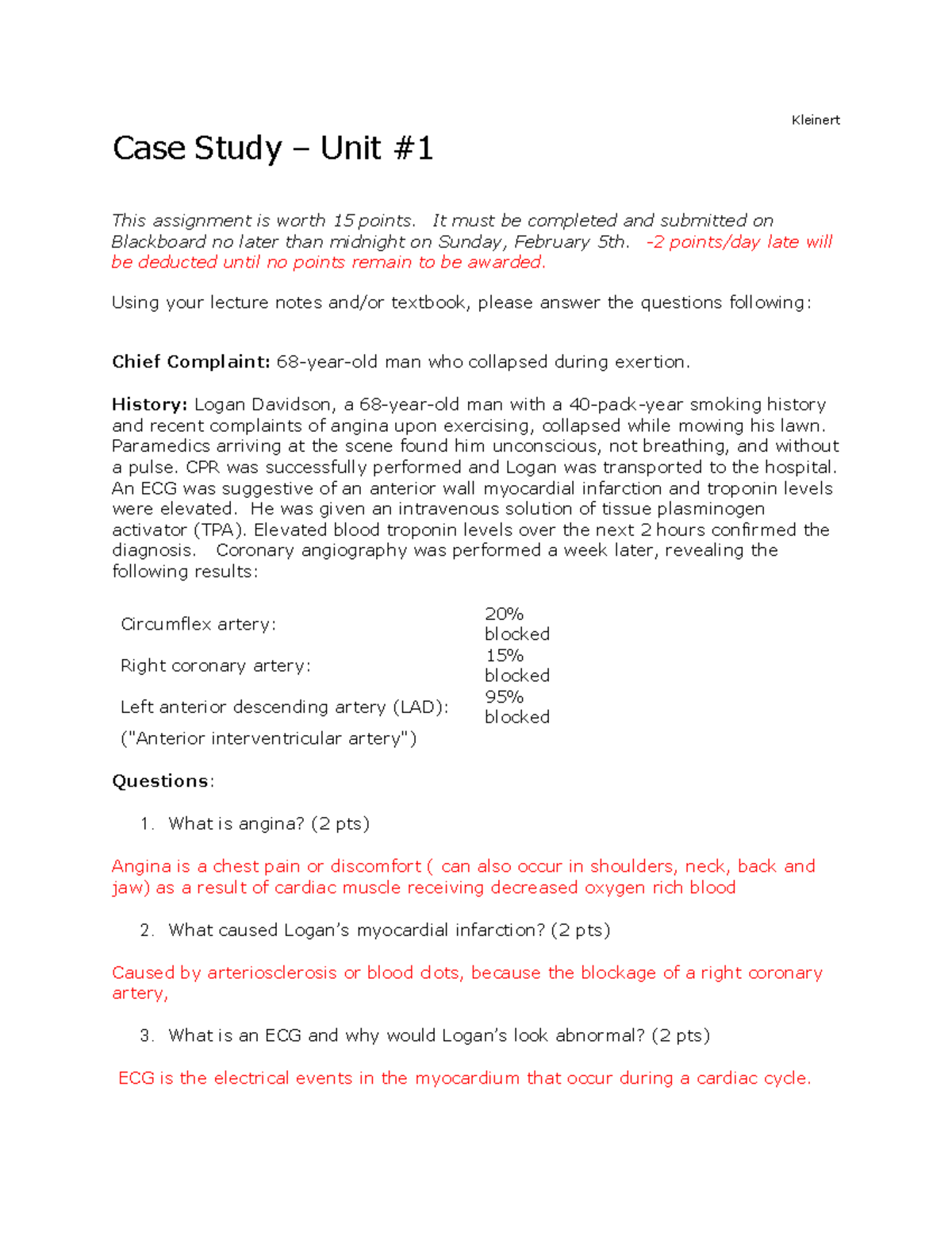 122 Case Study - Unit #1 - Kleinert Case Study – Unit This assignment is worth 15 points. It ...