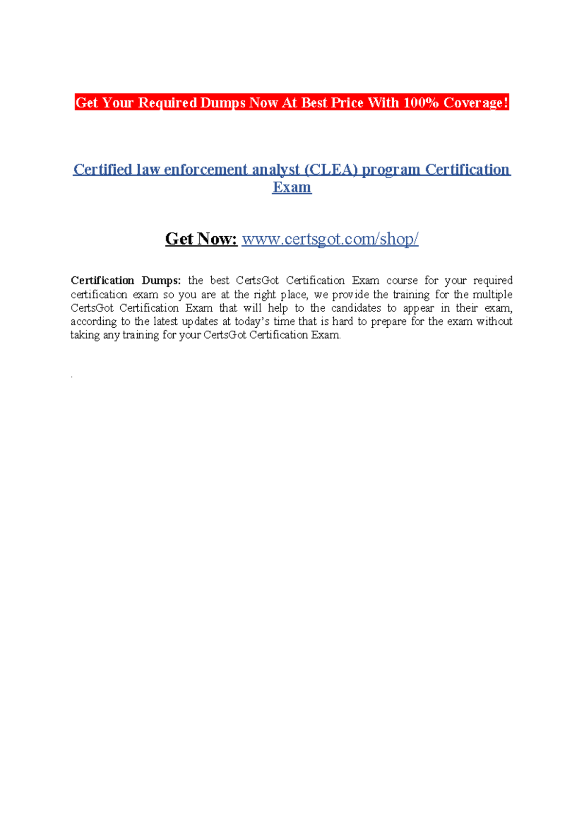 Certified law enforcement analyst (CLEA) program Certification Exam ...