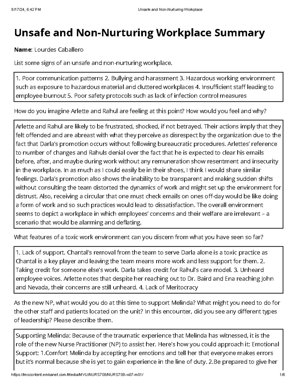 Unsafe and Non-Nurturing Workplace - 1. Poor communication patterns 2 ...