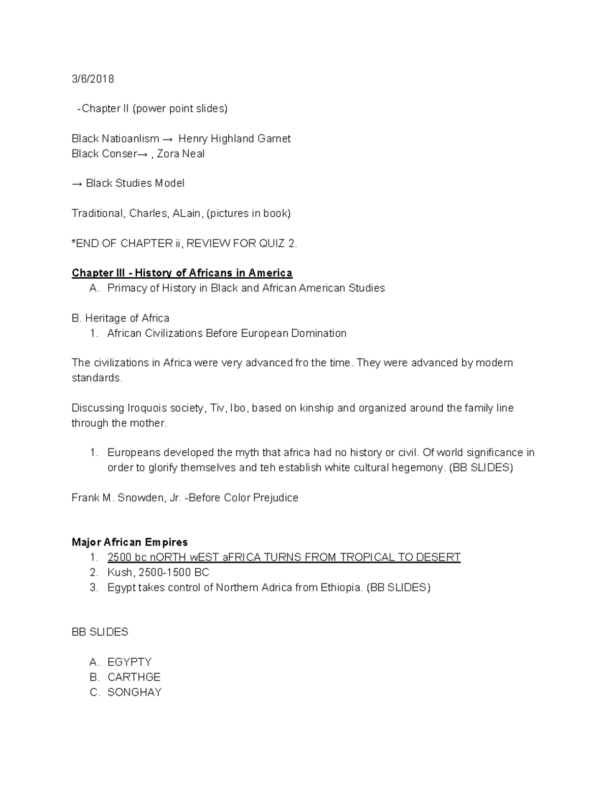 Intro to Black Studies History of Africans in America - 3/6/ -Chapter ...